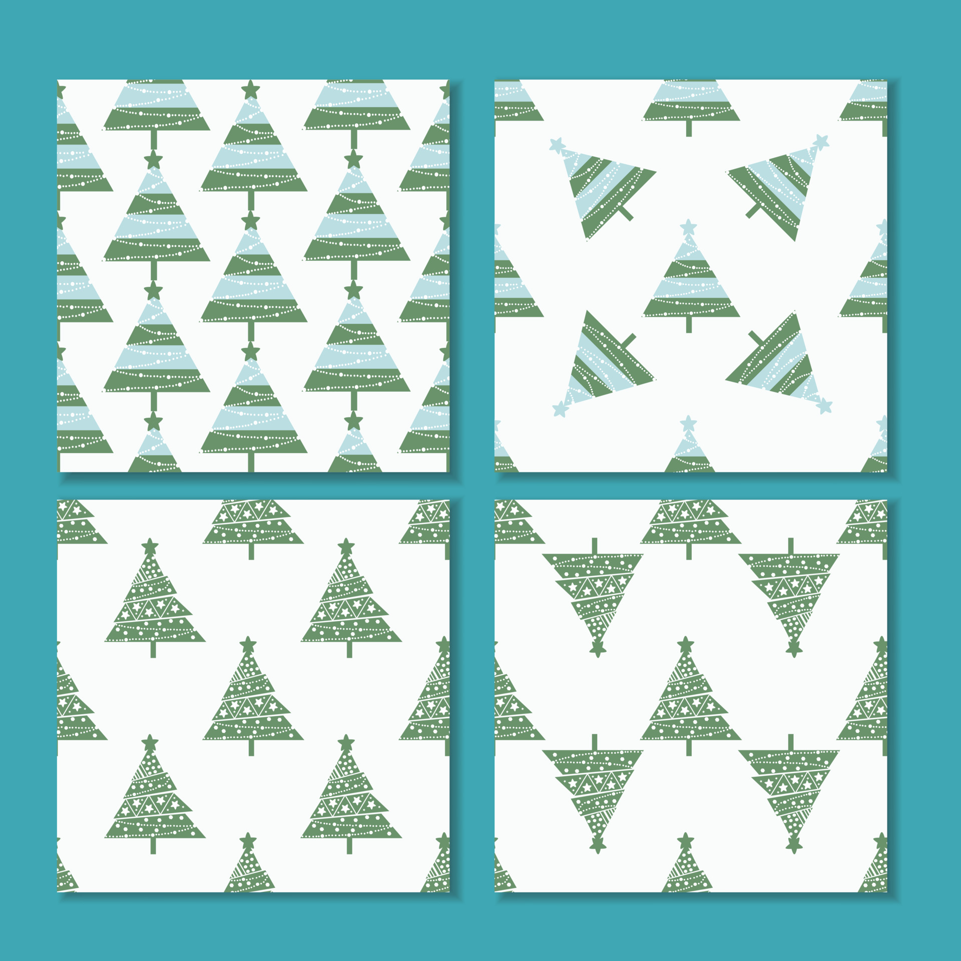 A set of seamless patterns of stylized simple shape Christmas trees ...