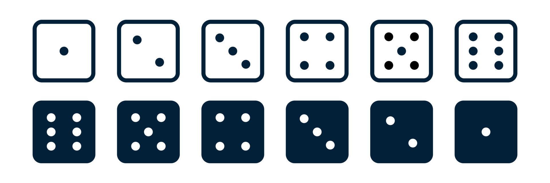 Dice game line icon set. Pipped dices. Toss from one to six. Die for ...