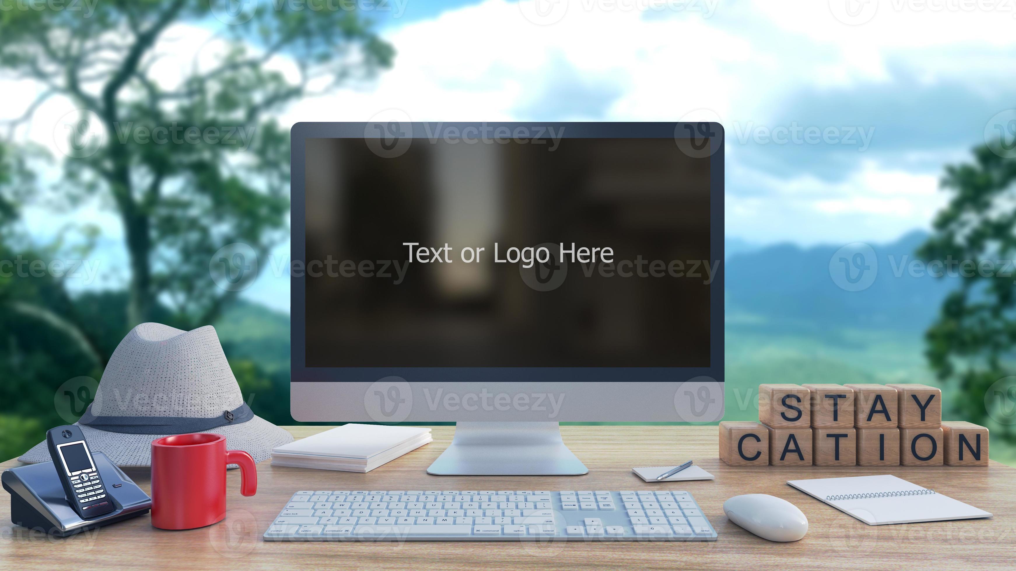 3D render desktop computer for use in staycation and travel accesaries for relaxing travel on ...