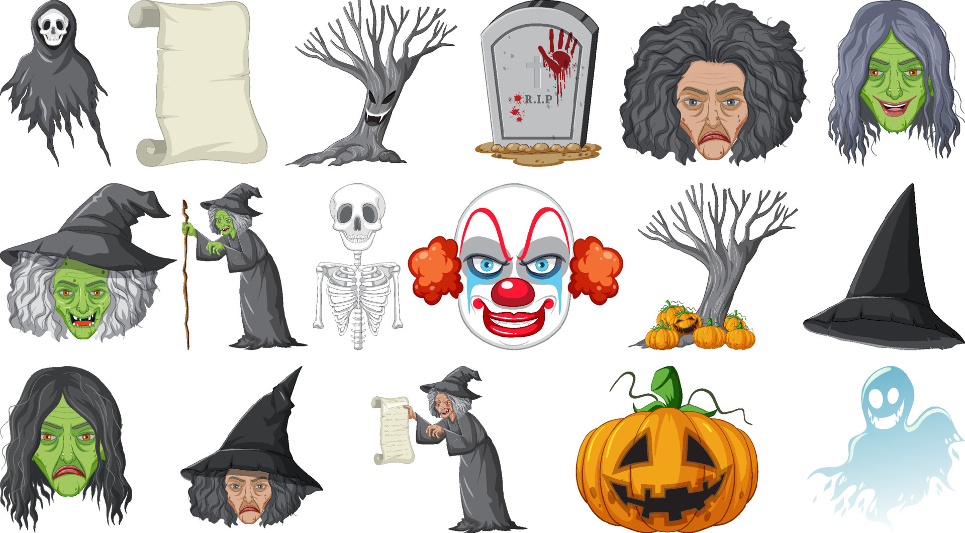 Halloween set with scary monsters 7142322 Vector Art at Vecteezy