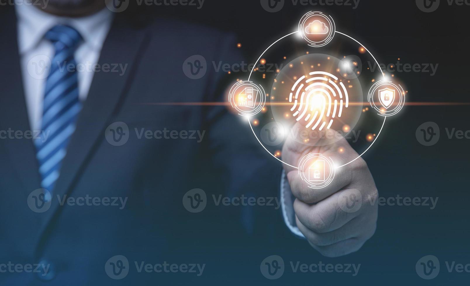 Businessman login by finger scan for protecting business data, and ...