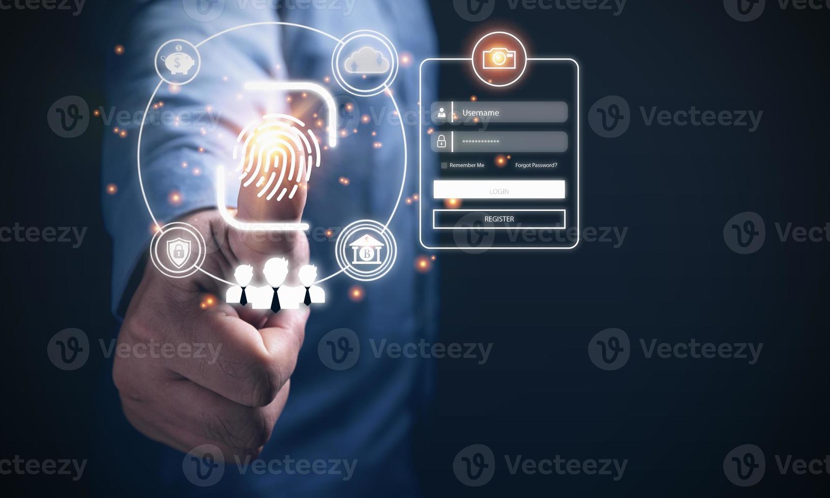 Businessman scanning finger login to system protection privacy ...