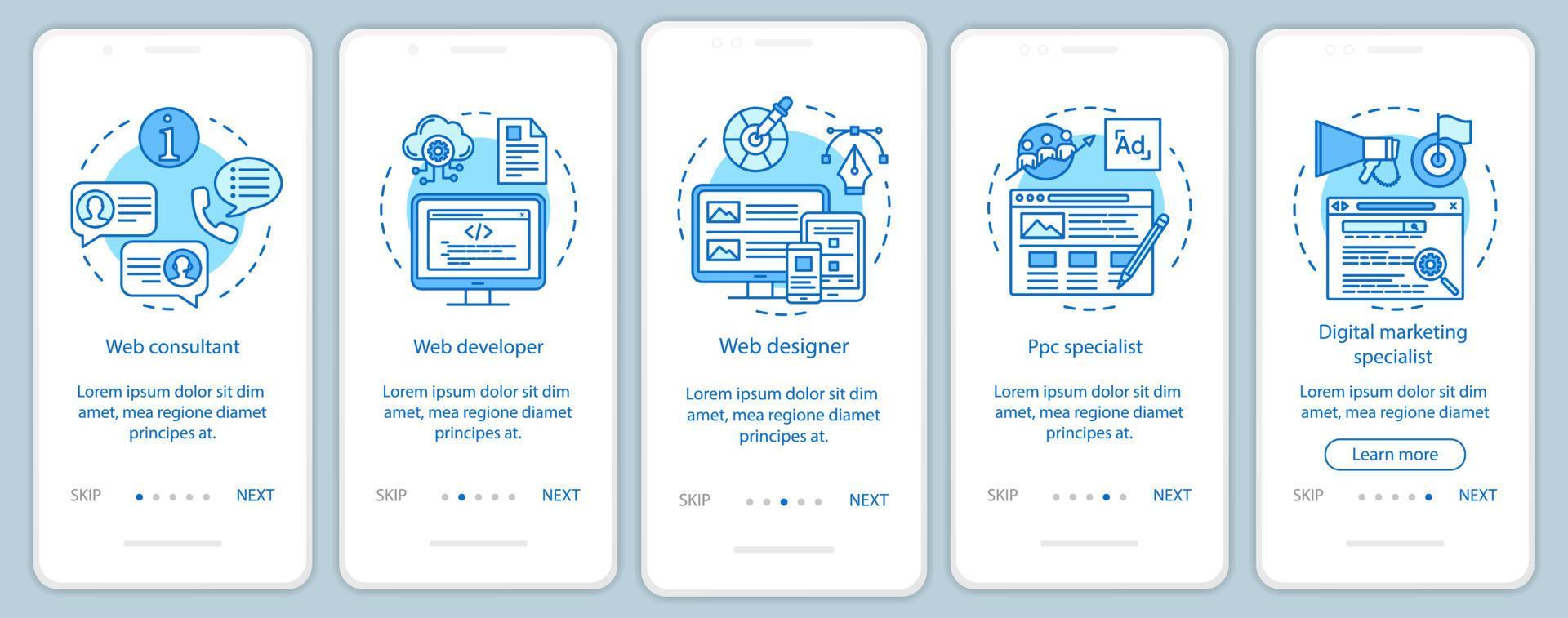 Web Consulting Onboarding Mobile App Page Screen Vector Template Website Development Digital