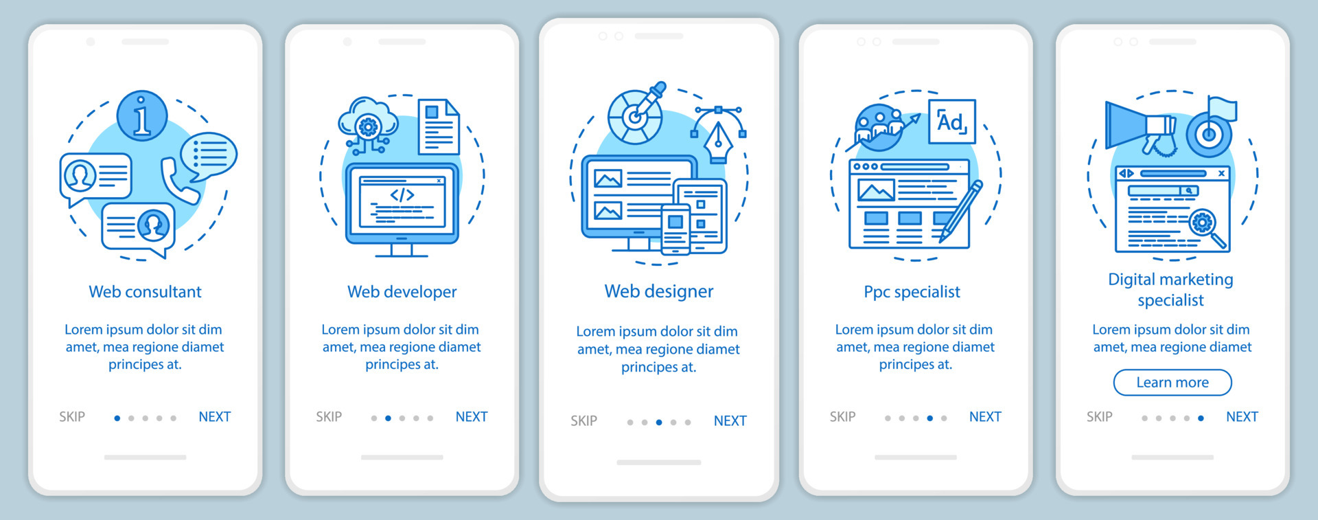 Web Consulting Onboarding Mobile App Page Screen Vector Template Website Development Digital