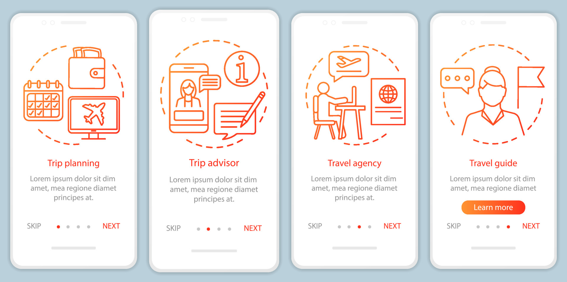 Traveling Onboarding Mobile App Page Screen With Linear Concepts Trip Planning Four