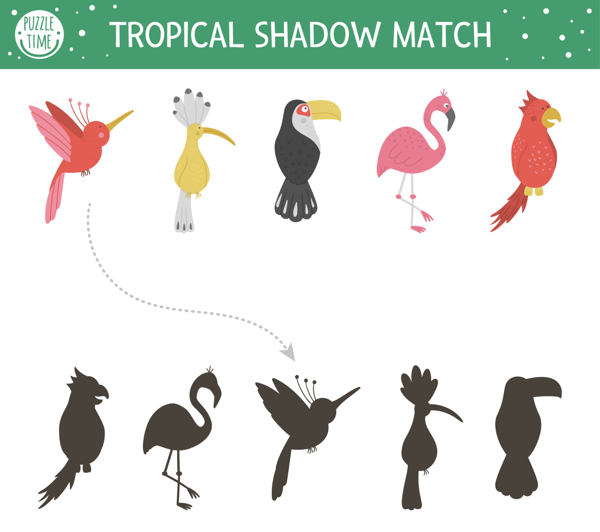 Tropical shadow matching activity for children. Preschool jungle puzzle ...