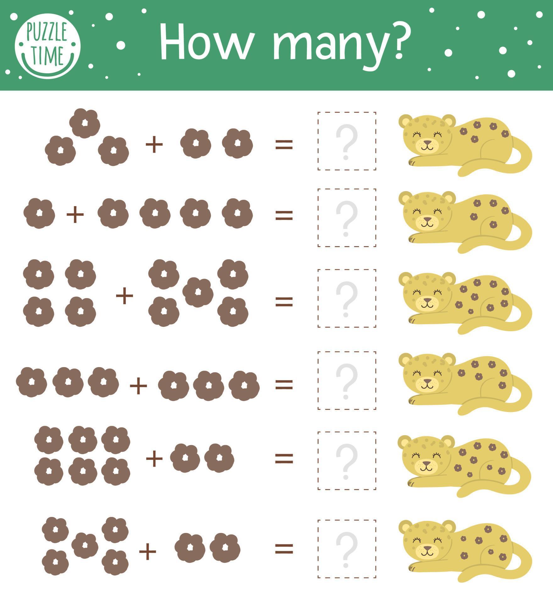 Math game with leopards. Tropical mathematic activity for preschool ...