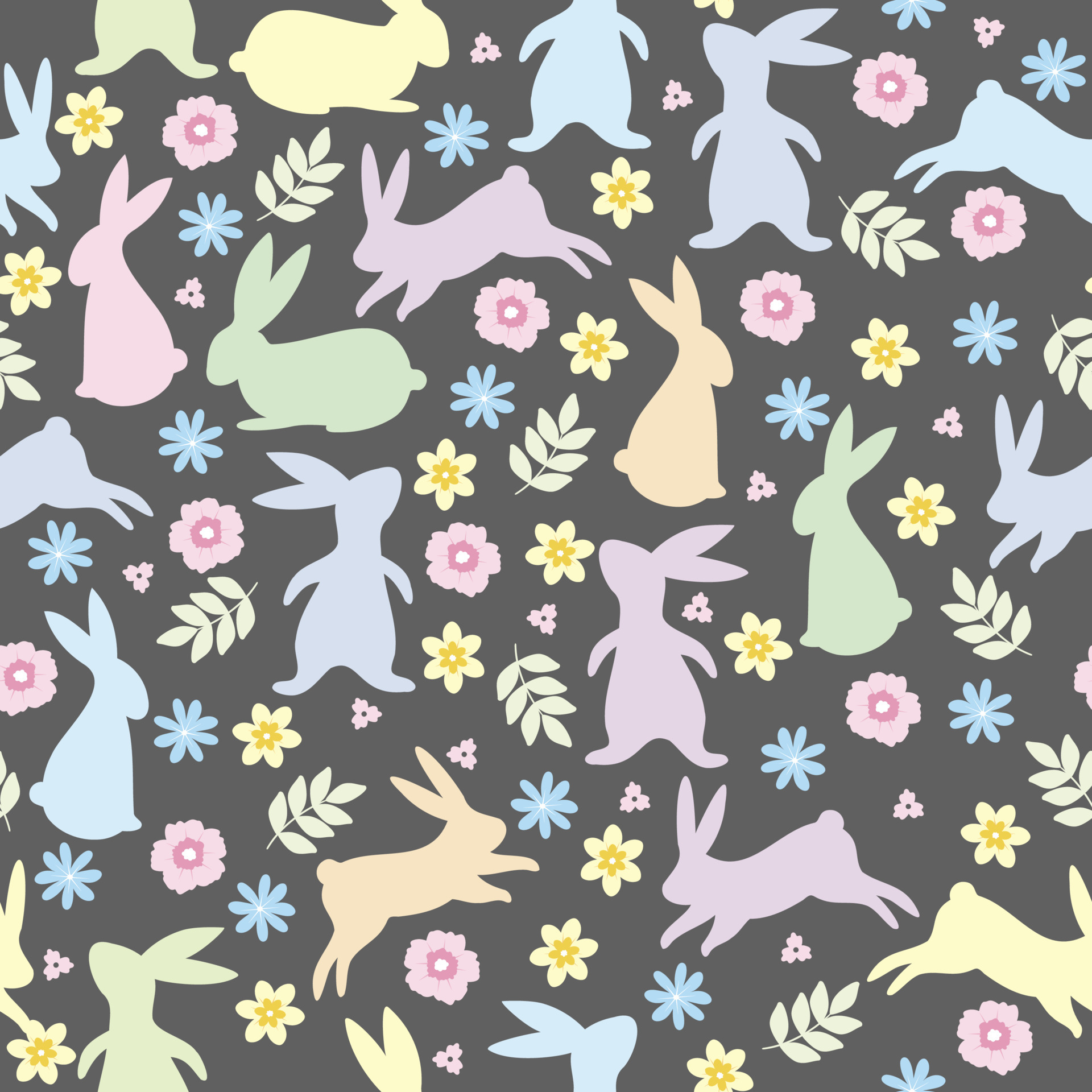 Seamless pattern with colorful rabbits and simple flowers 7159936 ...