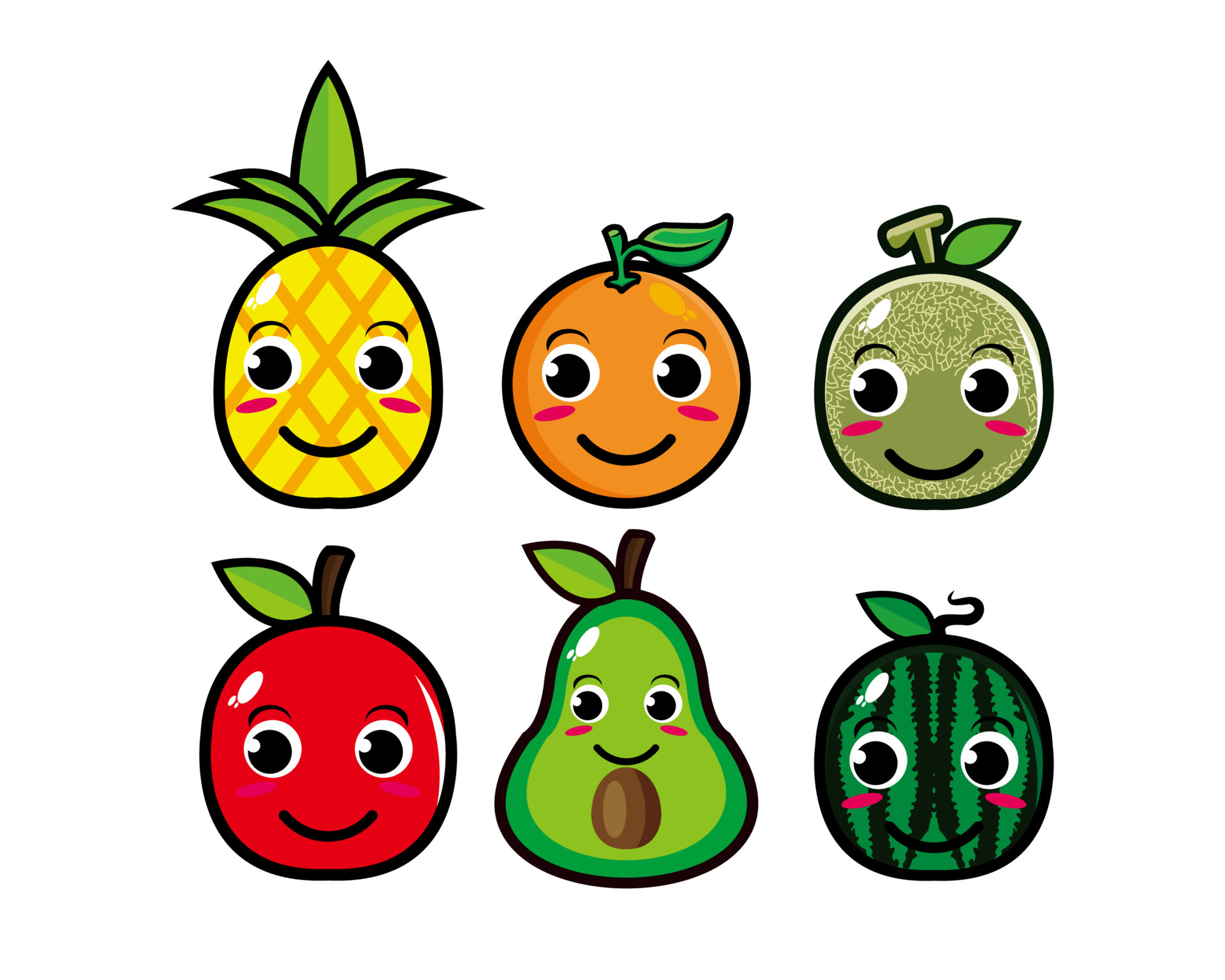 Happy cute smiling fruit face set. Vector flat kawaii cartoon character ...