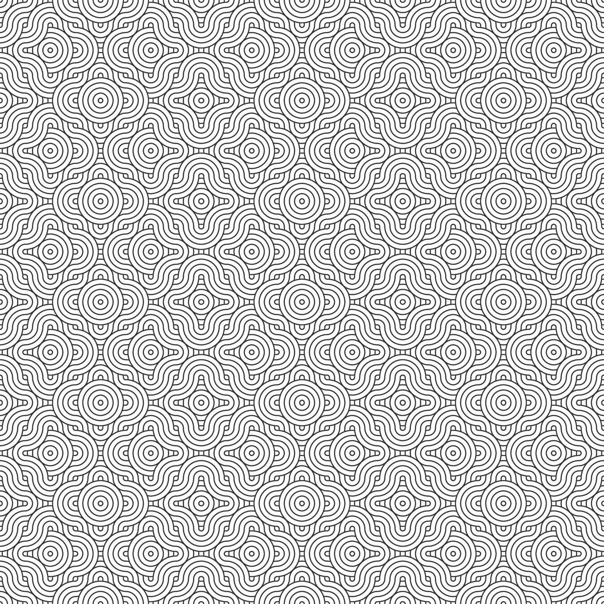 Abstract curl dimensional wavy lines shape overlapping circles geometric seamless pattern, use ...