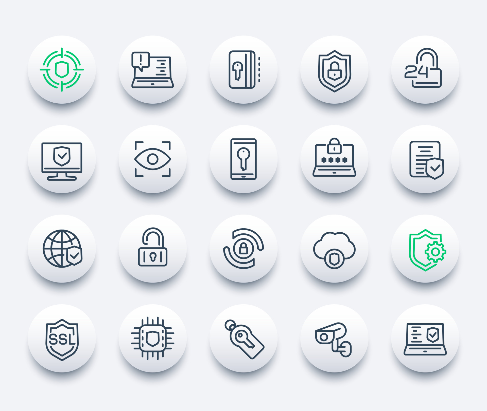 Security and protection icons, vector line set, secure connection ...