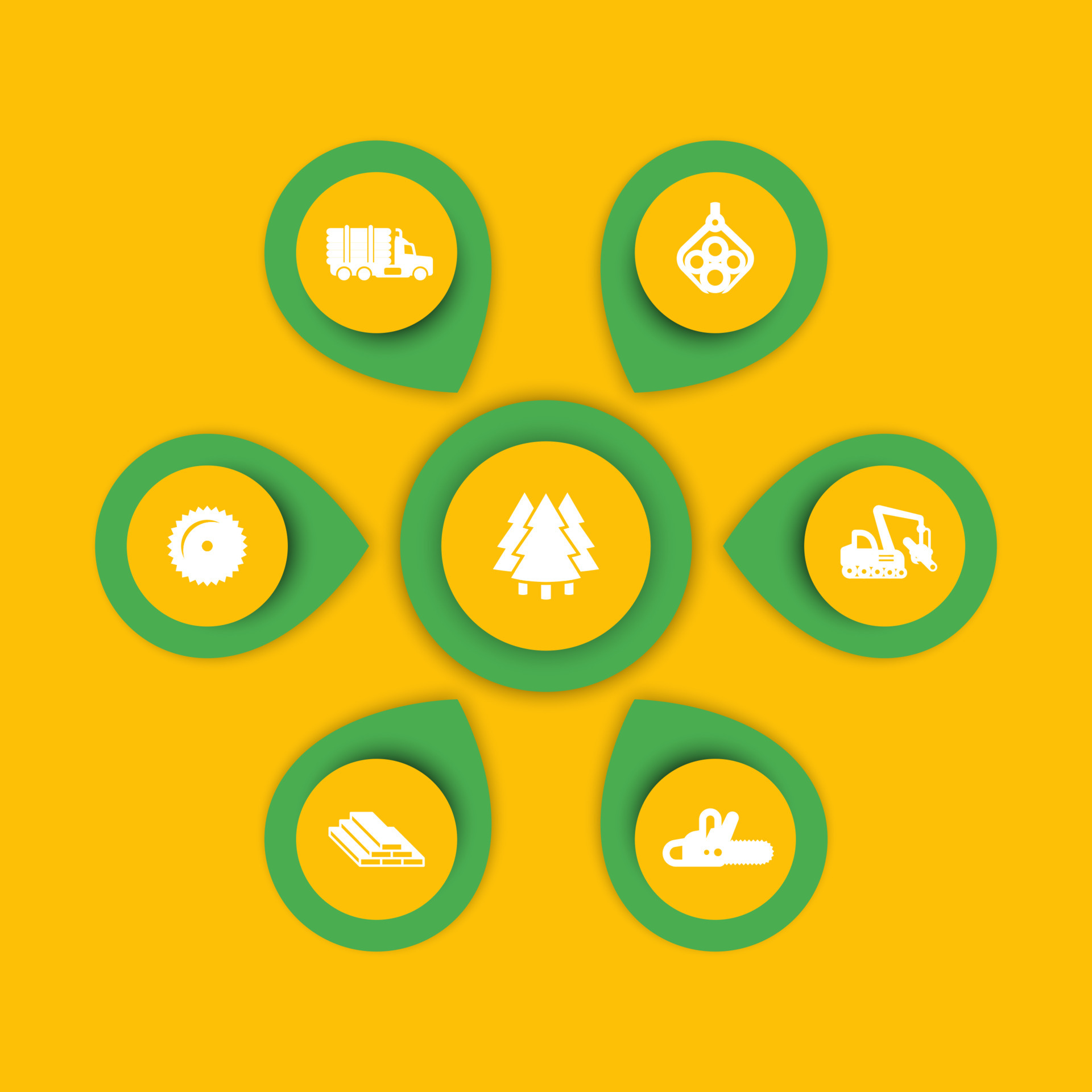 Logging icons, timber, logging truck, tree harvester, wood, lumber ...
