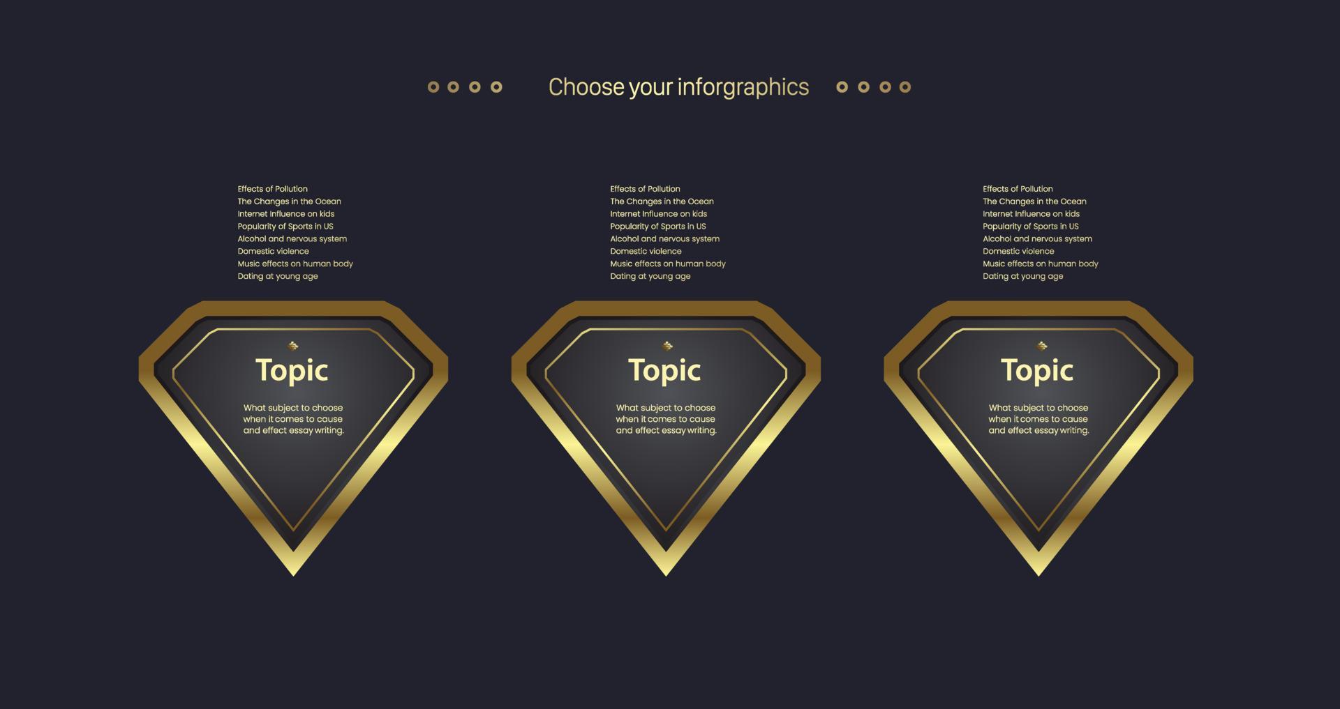 Diamond shapes objects in flowchart design with premium golden buttons ...