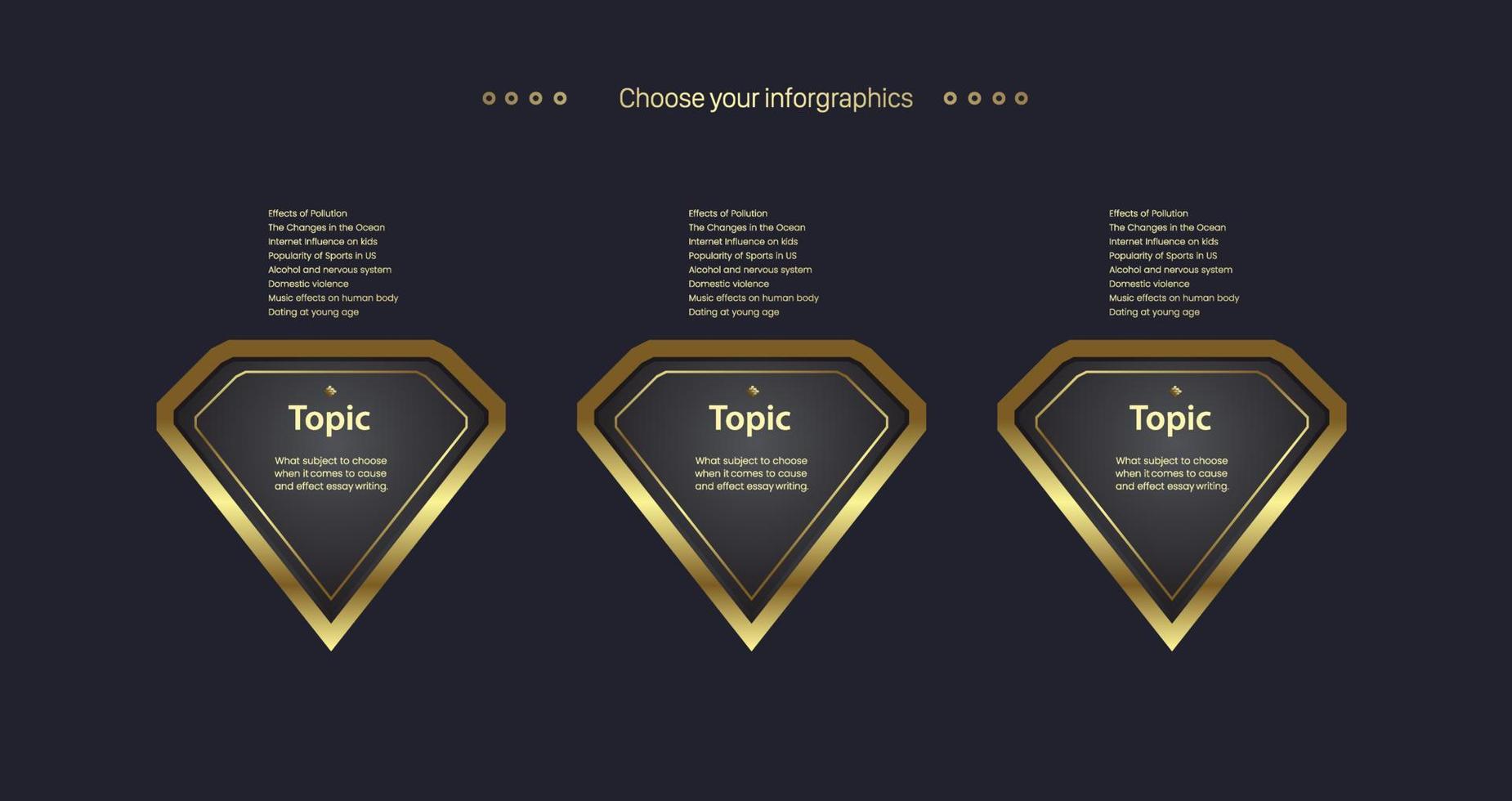 Diamond shapes objects in flowchart design with premium golden buttons ...