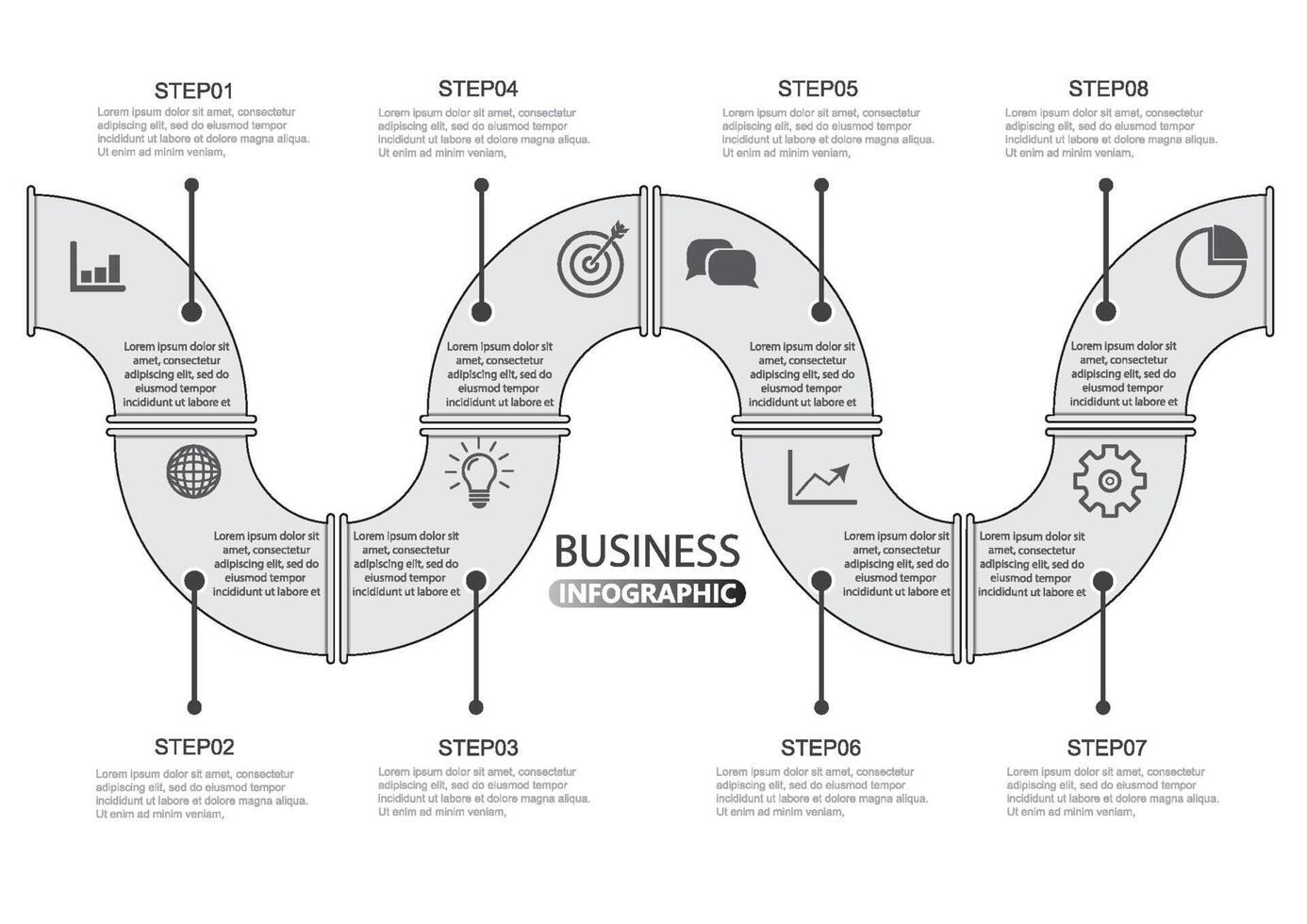 Timeline infographics design template with 8 options, process diagram ...