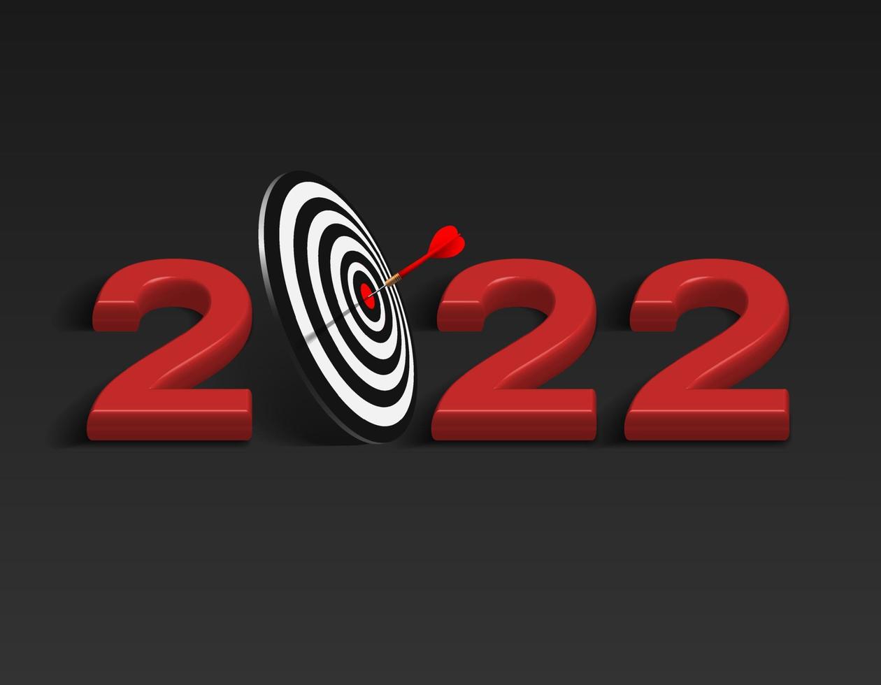 Red dart hit to center of dartboard between number. 2022 New Year with 3d target and goals ...