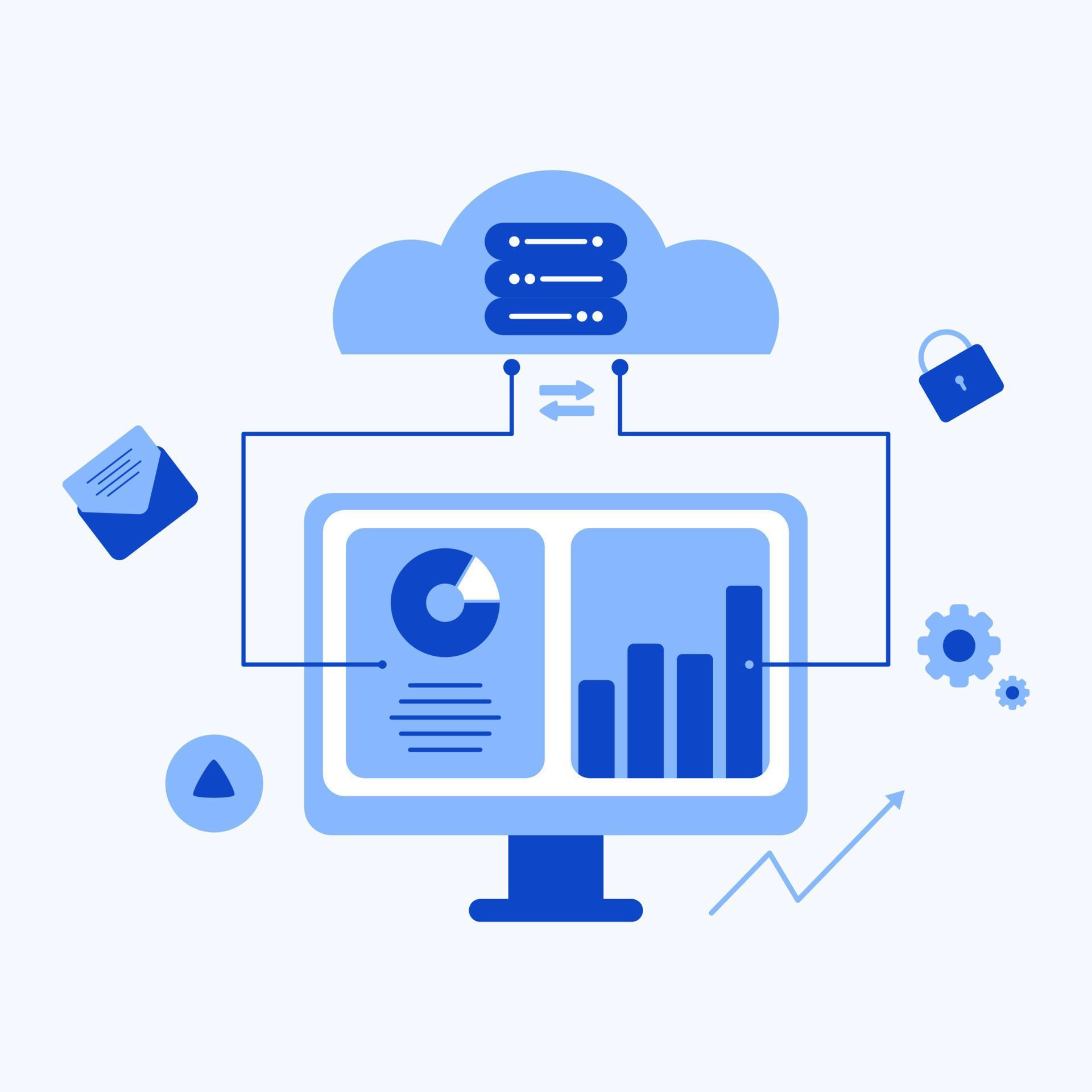 Cloud computing business flat illustration. technology networking, data ... Cloud computing business flat illustration. technology networking, data ...