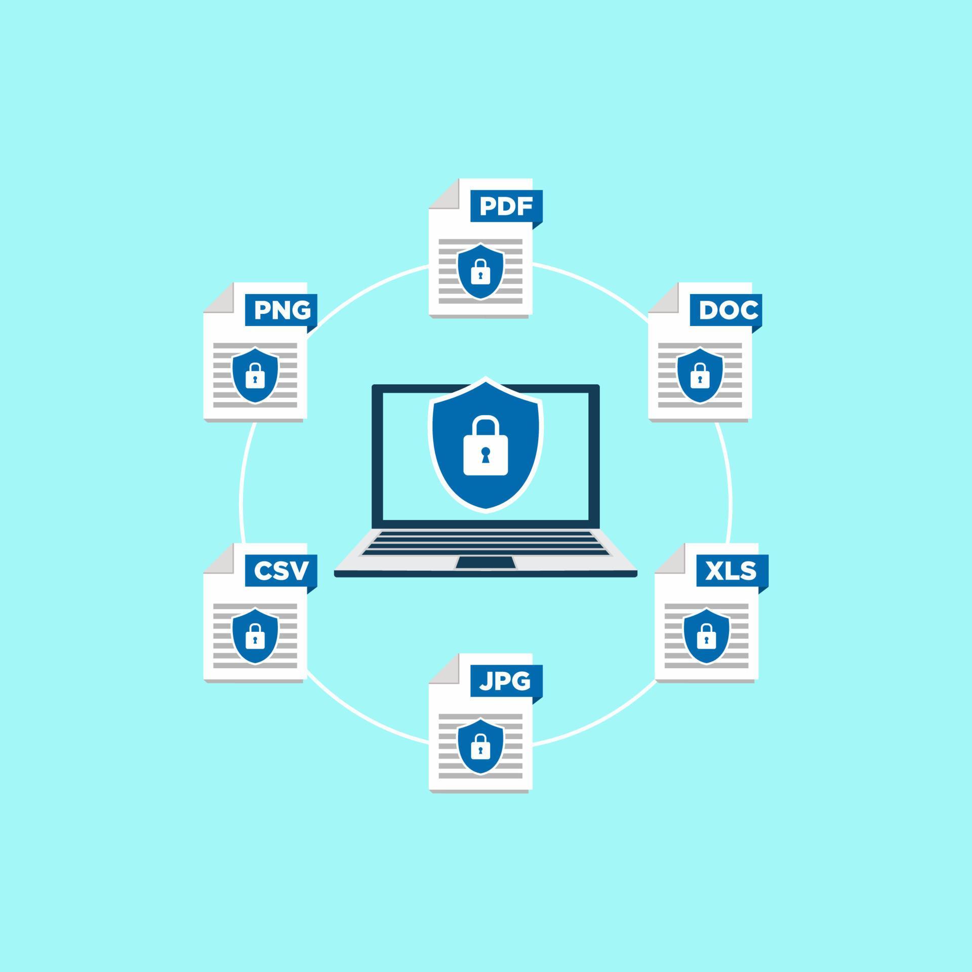 File Data Security concept. Creative flat icons set, icons set graphic ...