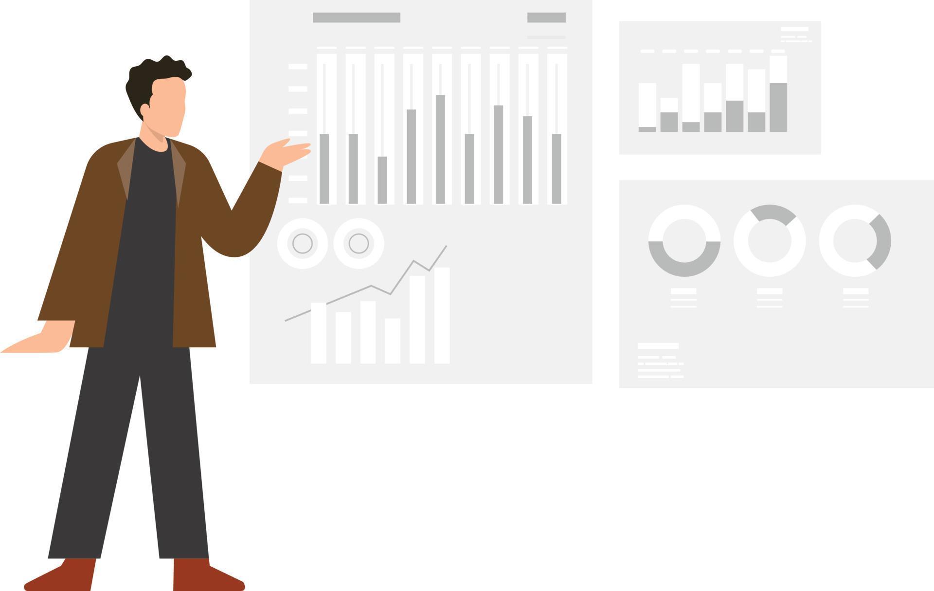 The boy is working on a business graph chart. 7211699 Vector Art at ...