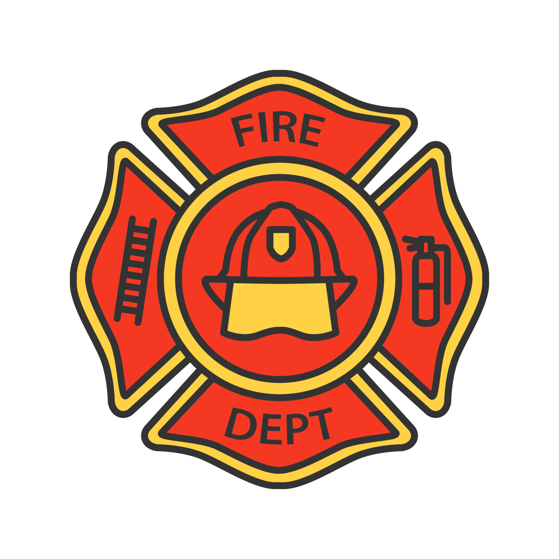 Fire department badge color icon. Firefighting emblem with helmet ...