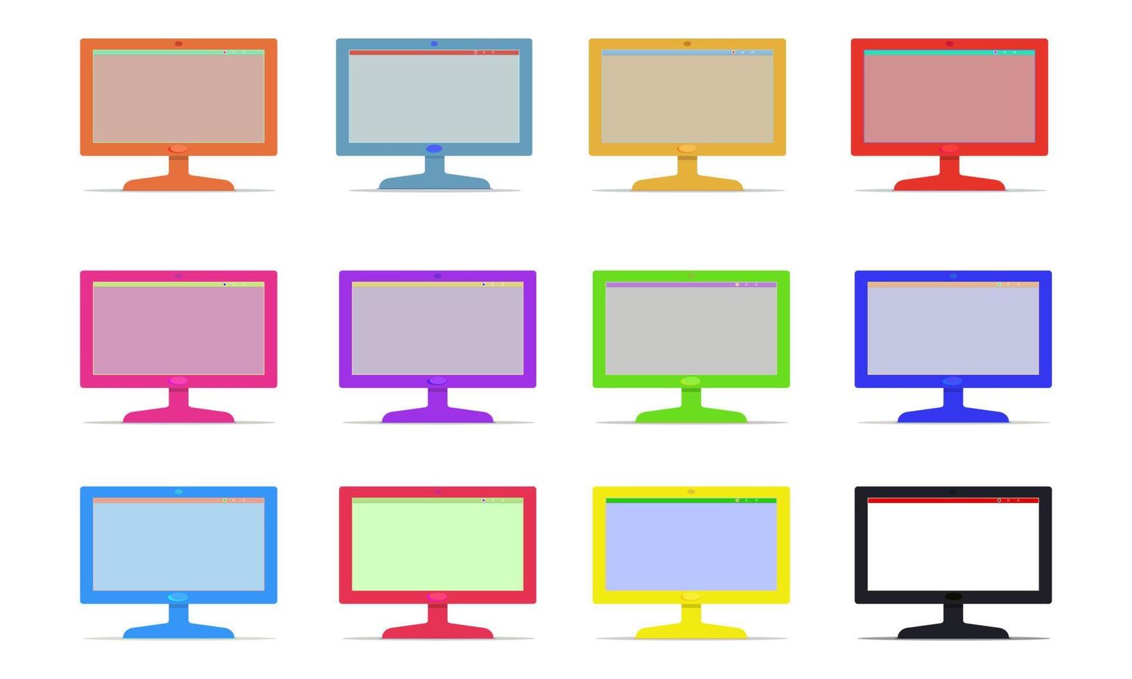 Vector Set Of Modern Monoblock Desktop Computers With Blank Screen