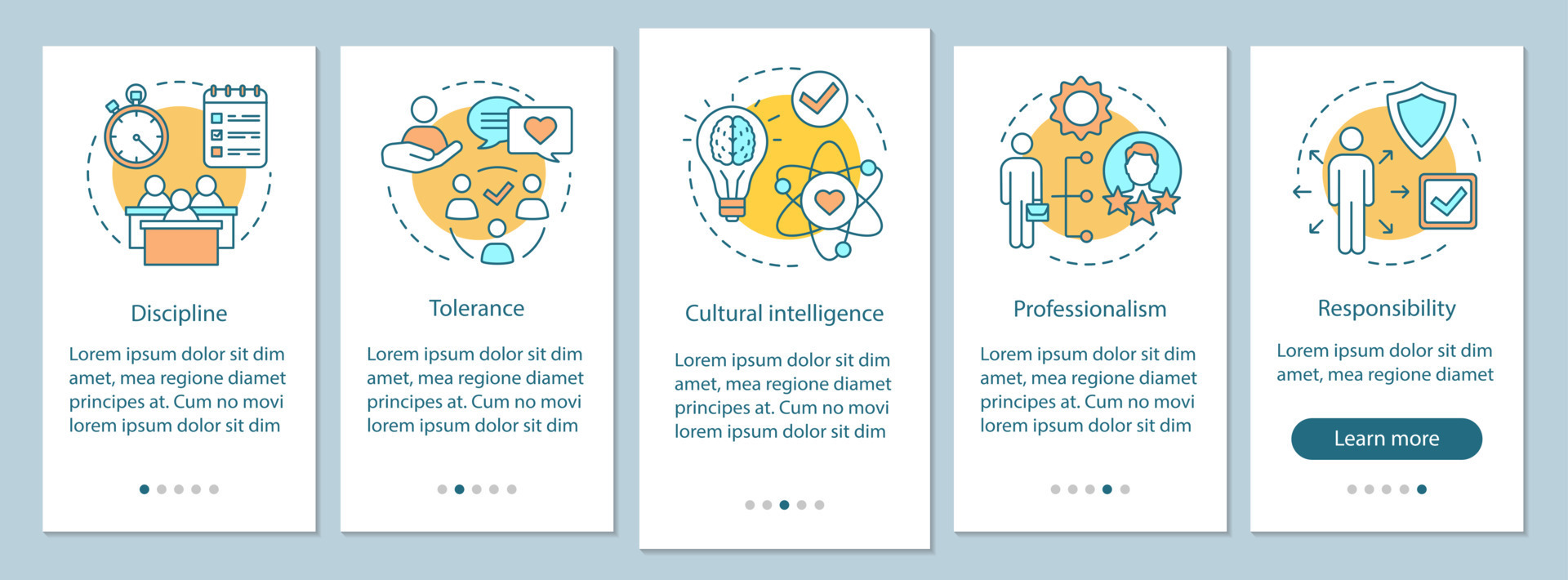 Employee Soft Skills Onboarding Mobile App Page Screen Vector Template