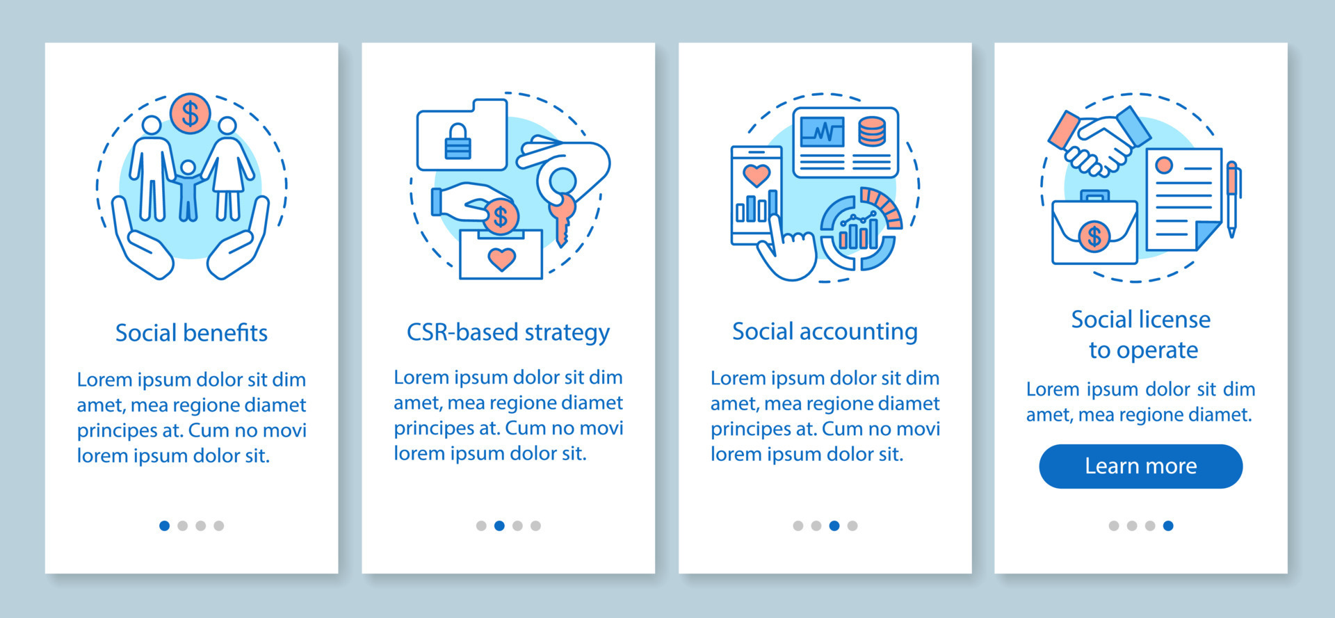 Csr Onboarding Mobile App Page Screen Vector Template Corporate Social Responsibility