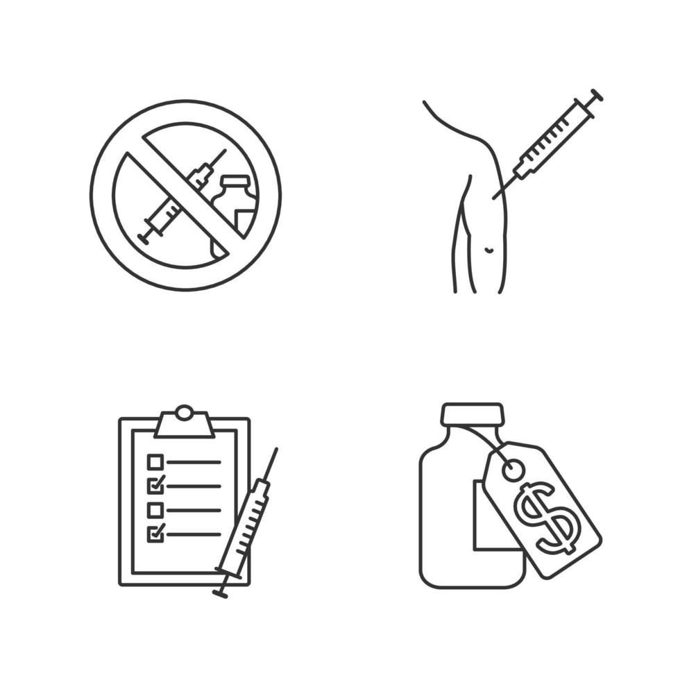 Vaccination And Immunization Linear Icons Set Thin Line Contour
