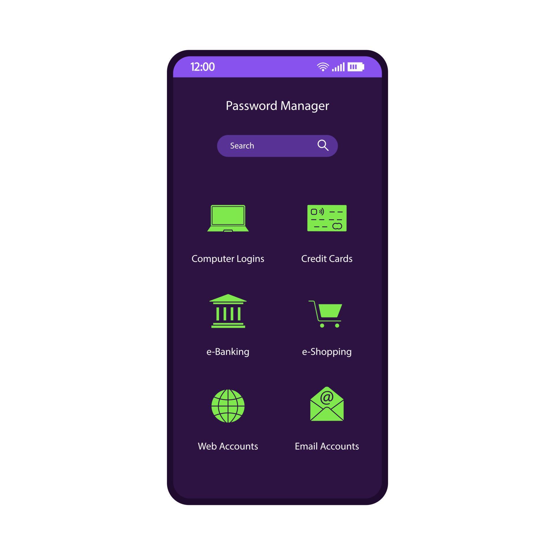 Password manager app smartphone interface vector template. Mobile user ...