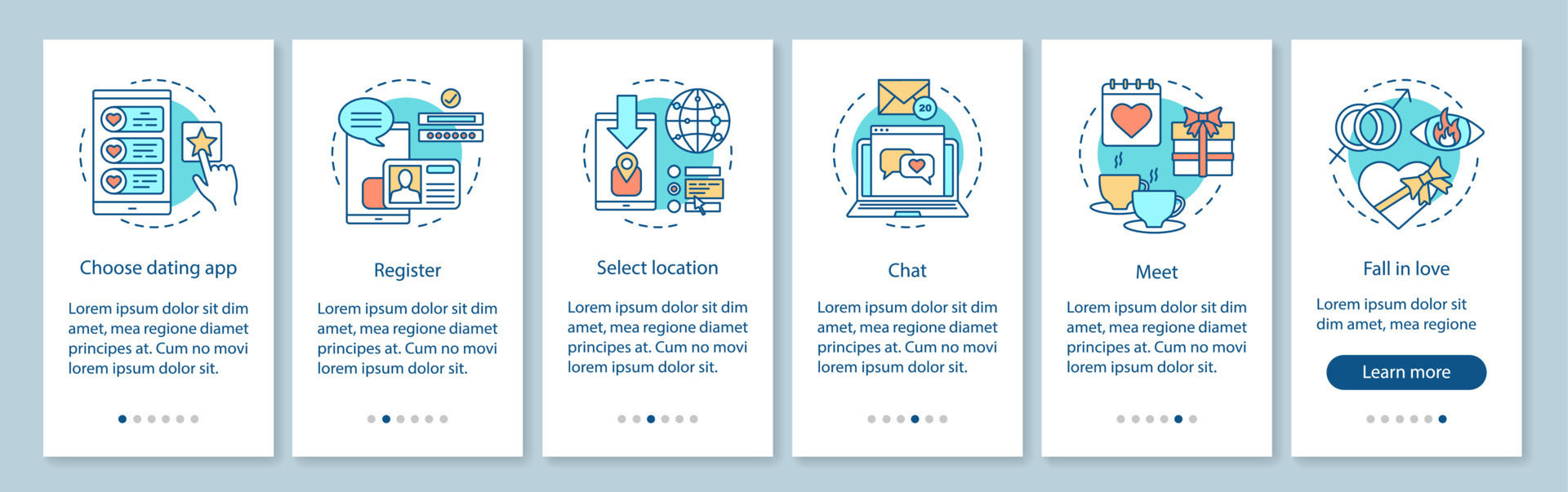 Online Dating App Onboarding Mobile Page Screen Vector Template Choose Register Select