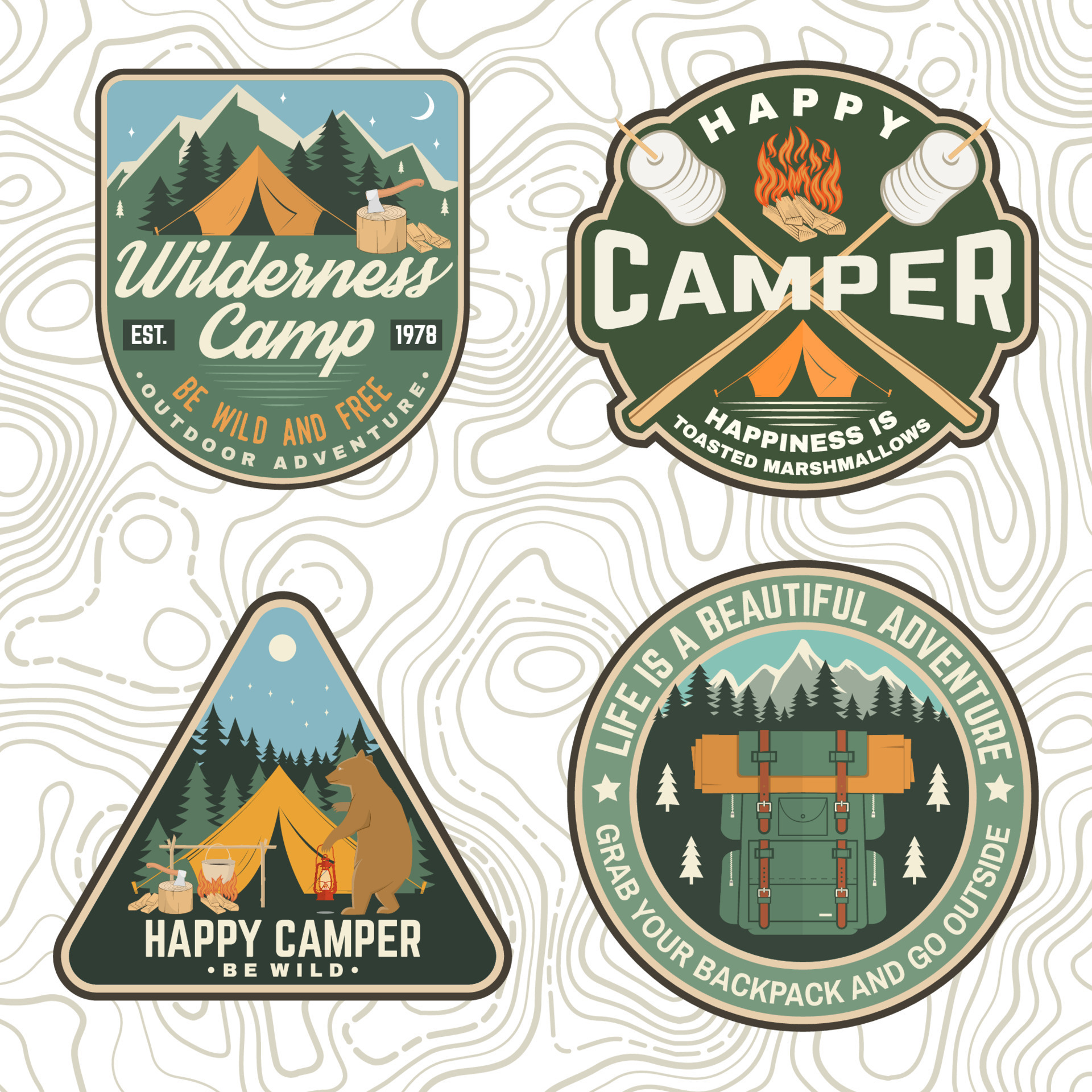 Set Of Summer Camp Patches Vector Concept For Shirt Stamp Apparel