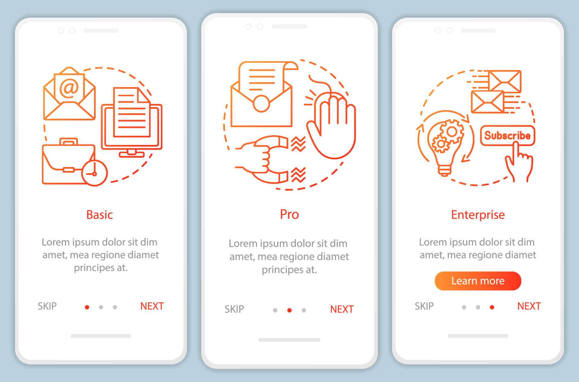 Email Marketing Subscription Onboarding Mobile App Page Screen With Linear Concepts Enterprise