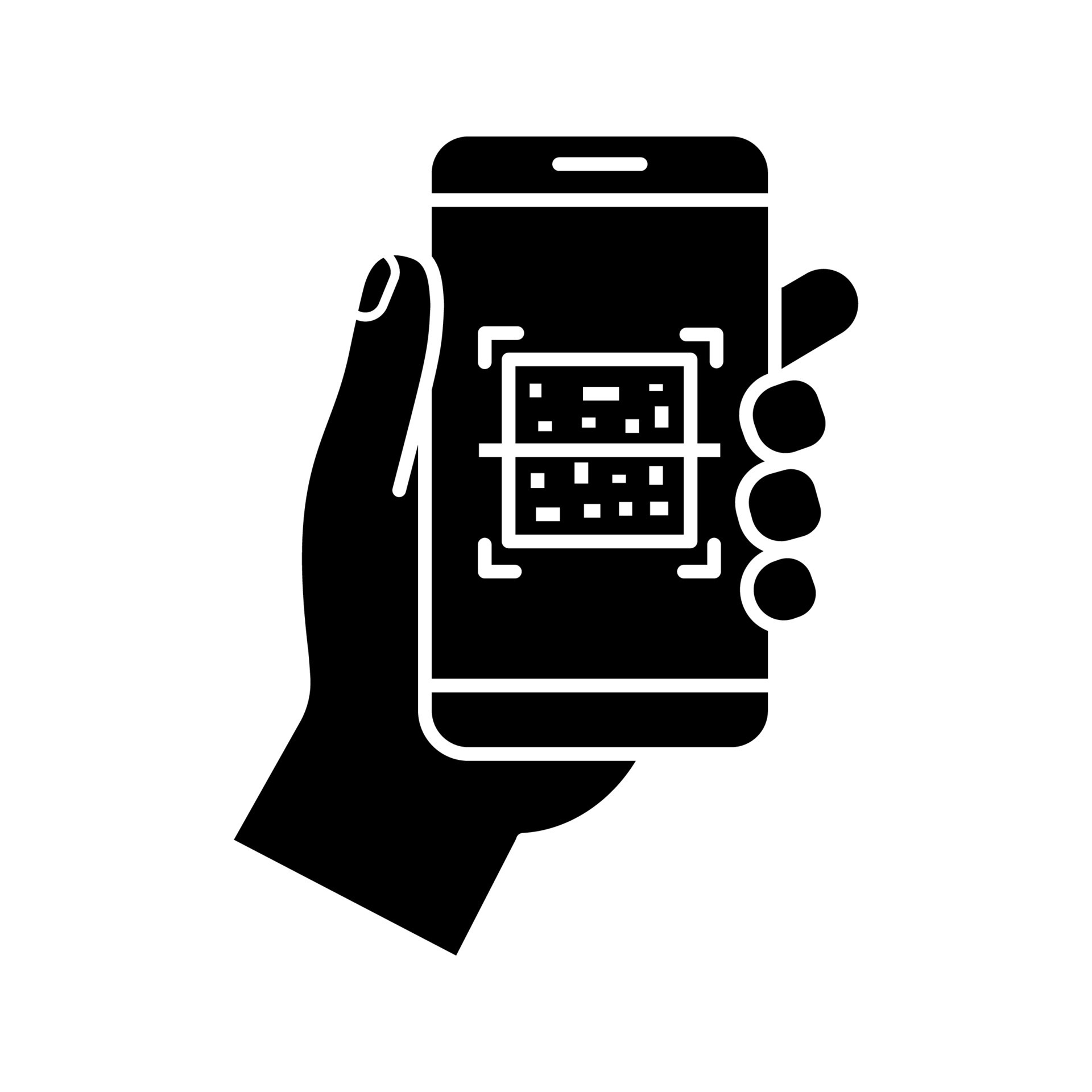 QR code smartphone scanner glyph icon. Silhouette symbol. Quick ... QR code smartphone scanner glyph icon. Silhouette symbol. Quick ...