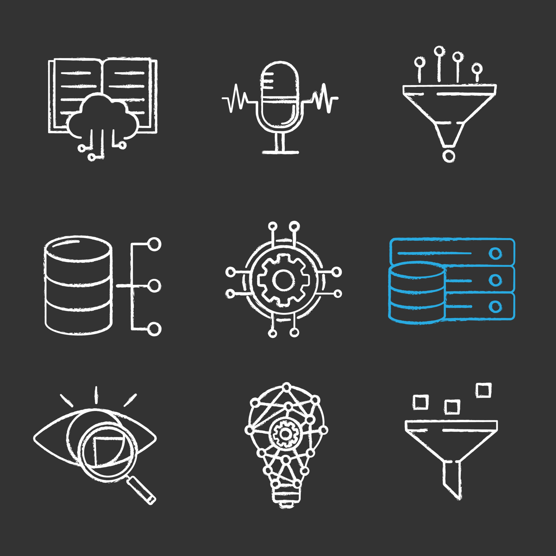 Machine Learning Chalk Icons Set Artificial Intelligence Database Ai