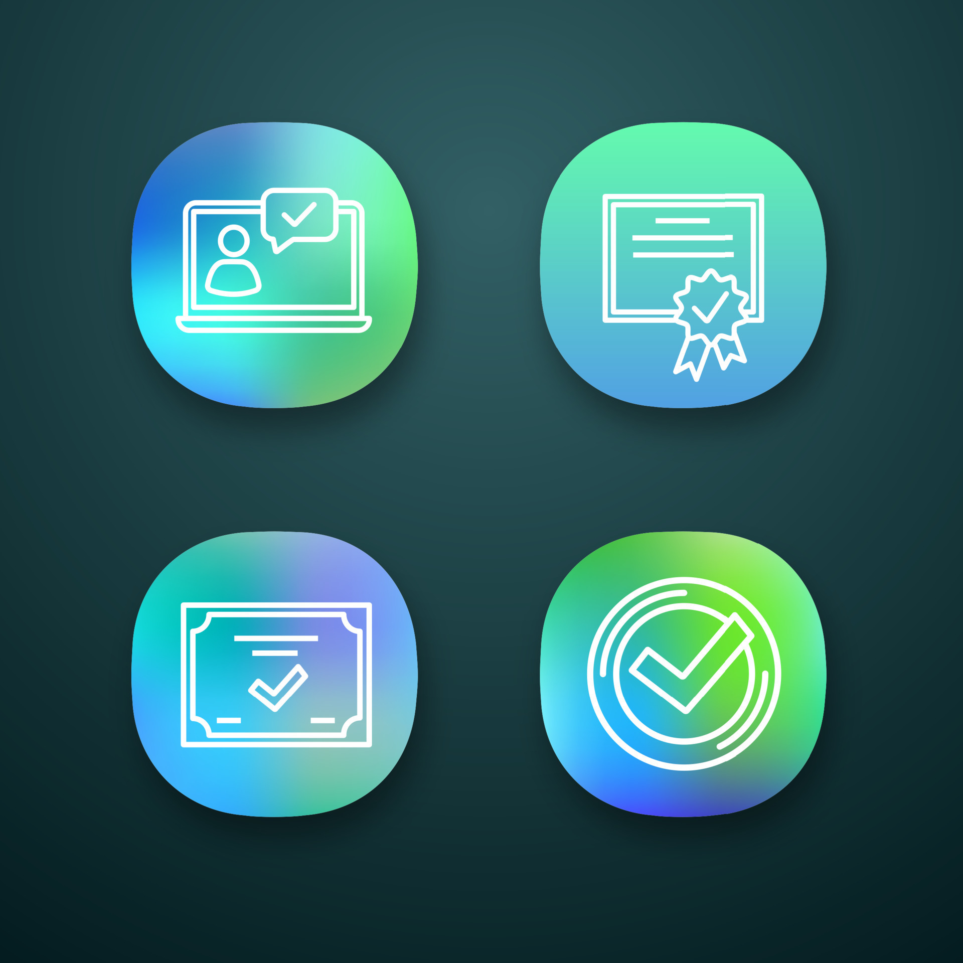 Approve app icons set. Verification and validation. Chat approved ...