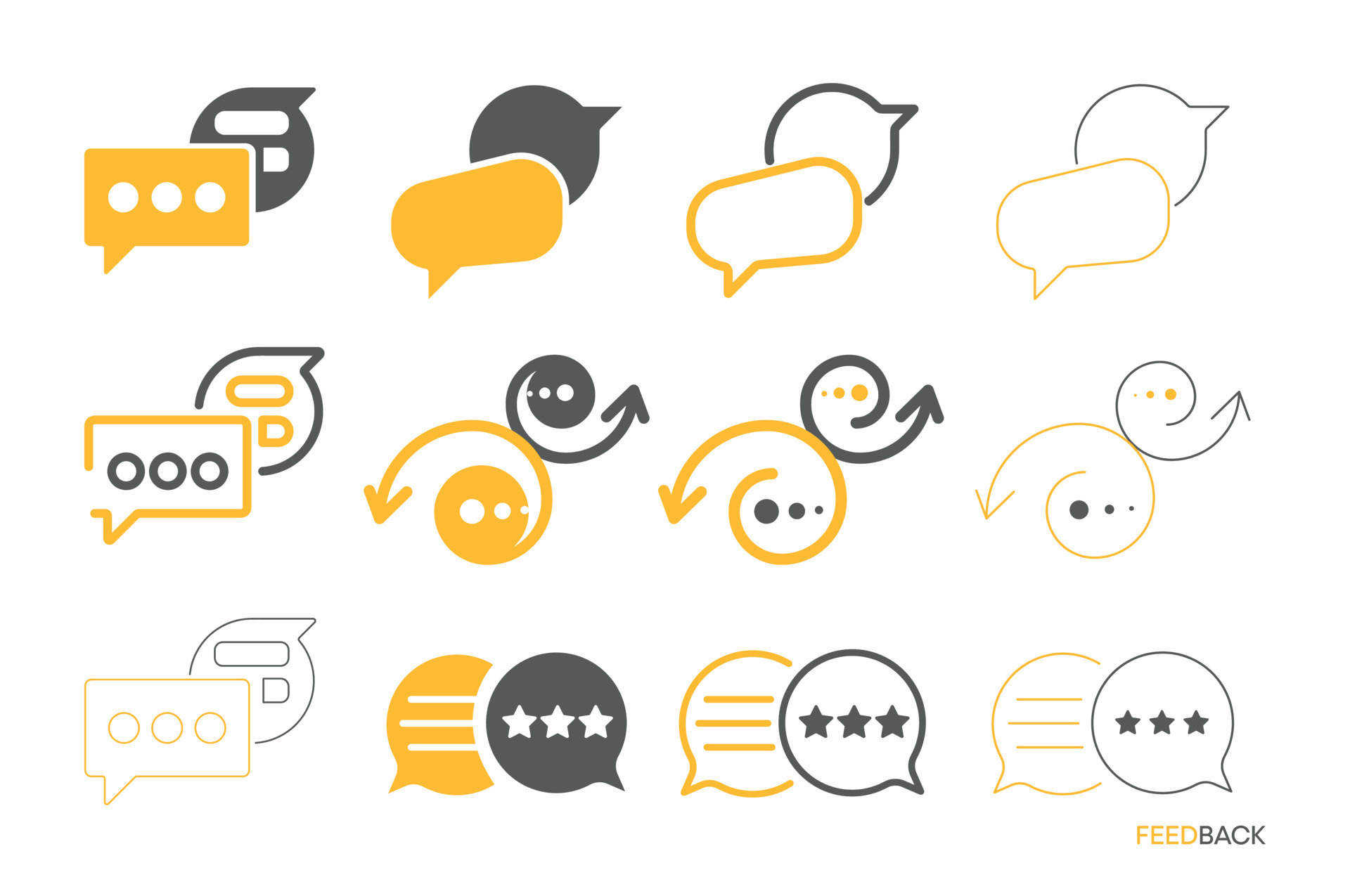 Feedback speech bubble icon set. 7249437 Vector Art at Vecteezy Feedback speech bubble icon set. 7249437 Vector Art at Vecteezy
