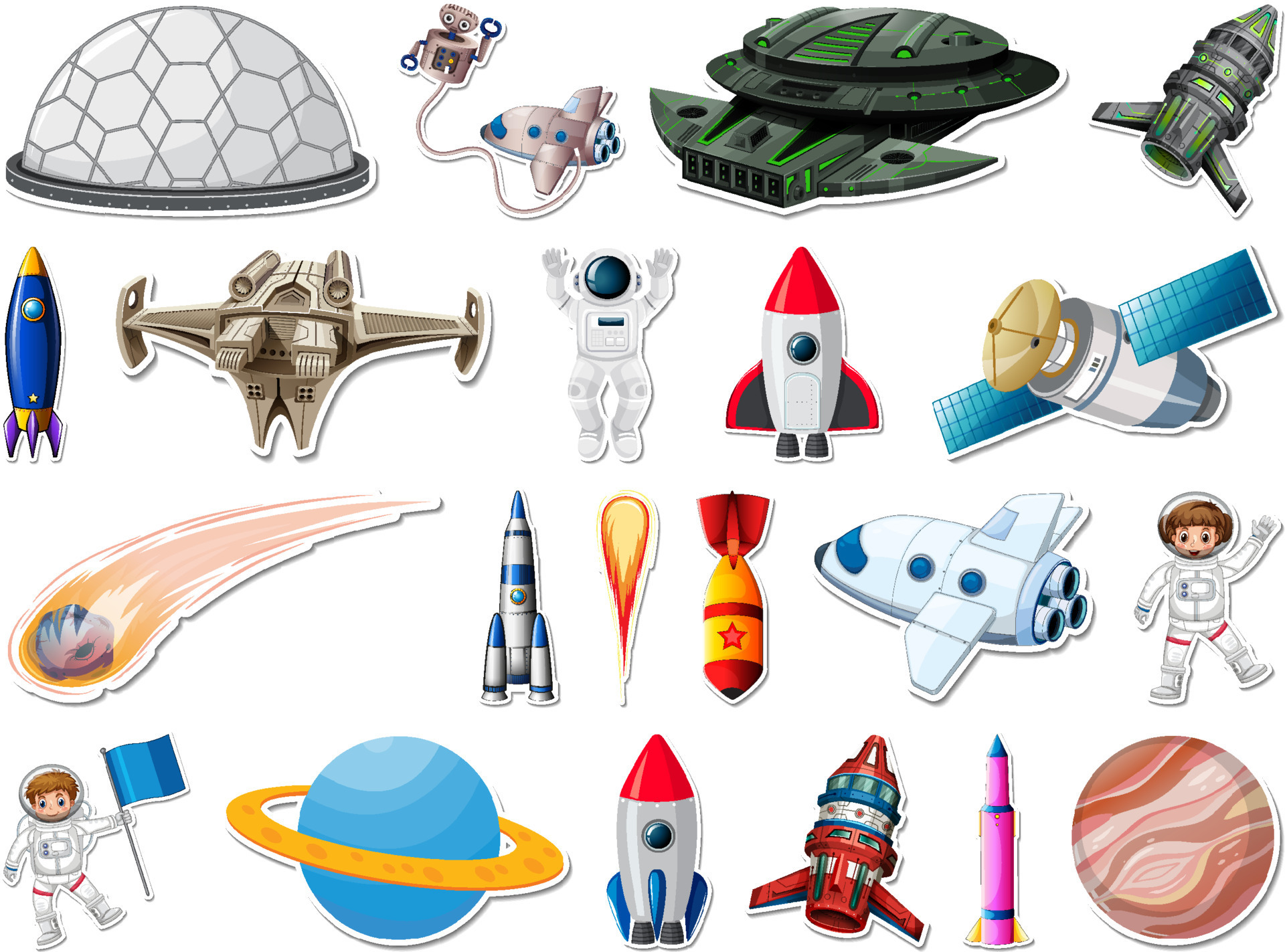 Sticker set of outer space objects and astronauts 7251223 Vector Art at ...