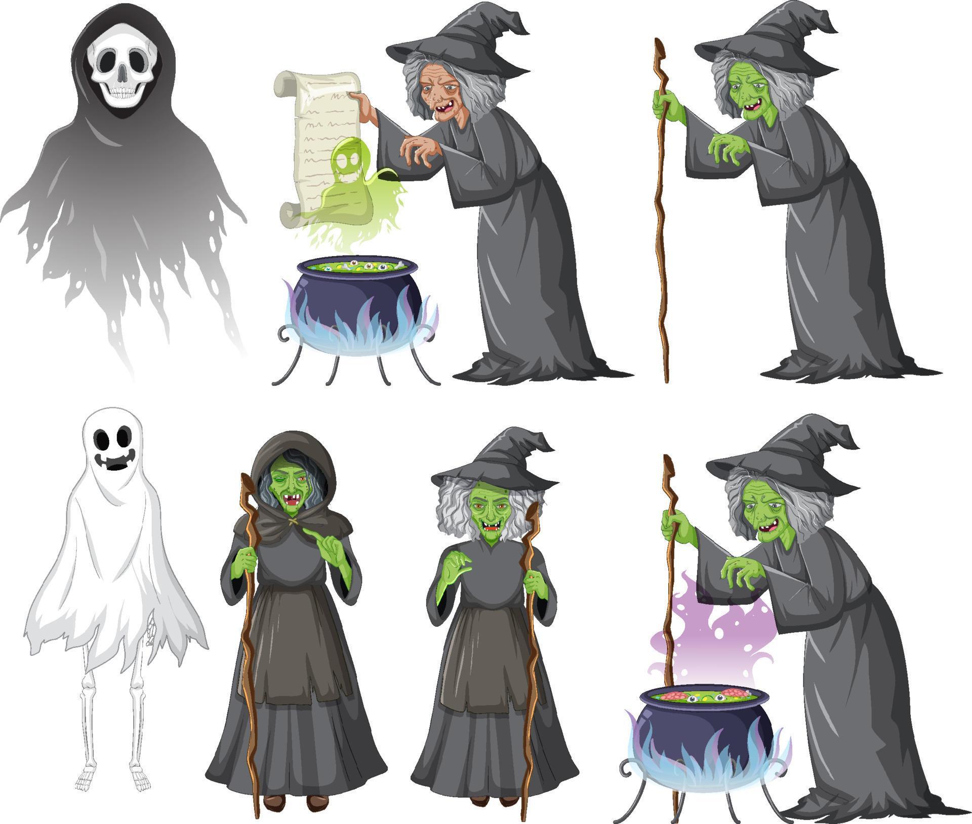 Set of witches and wizard objects 7253107 Vector Art at Vecteezy