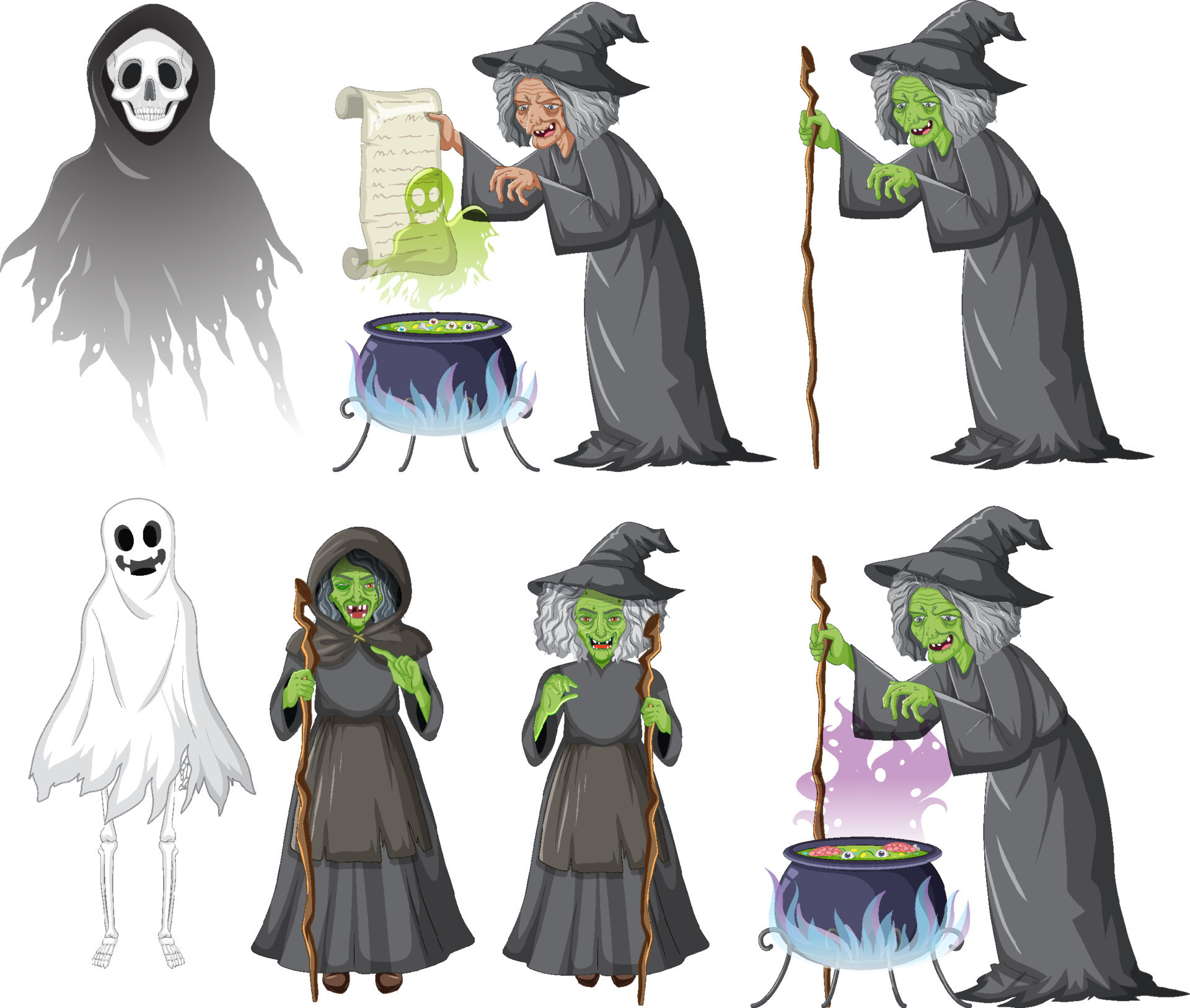 Set of witches and wizard objects 7253107 Vector Art at Vecteezy