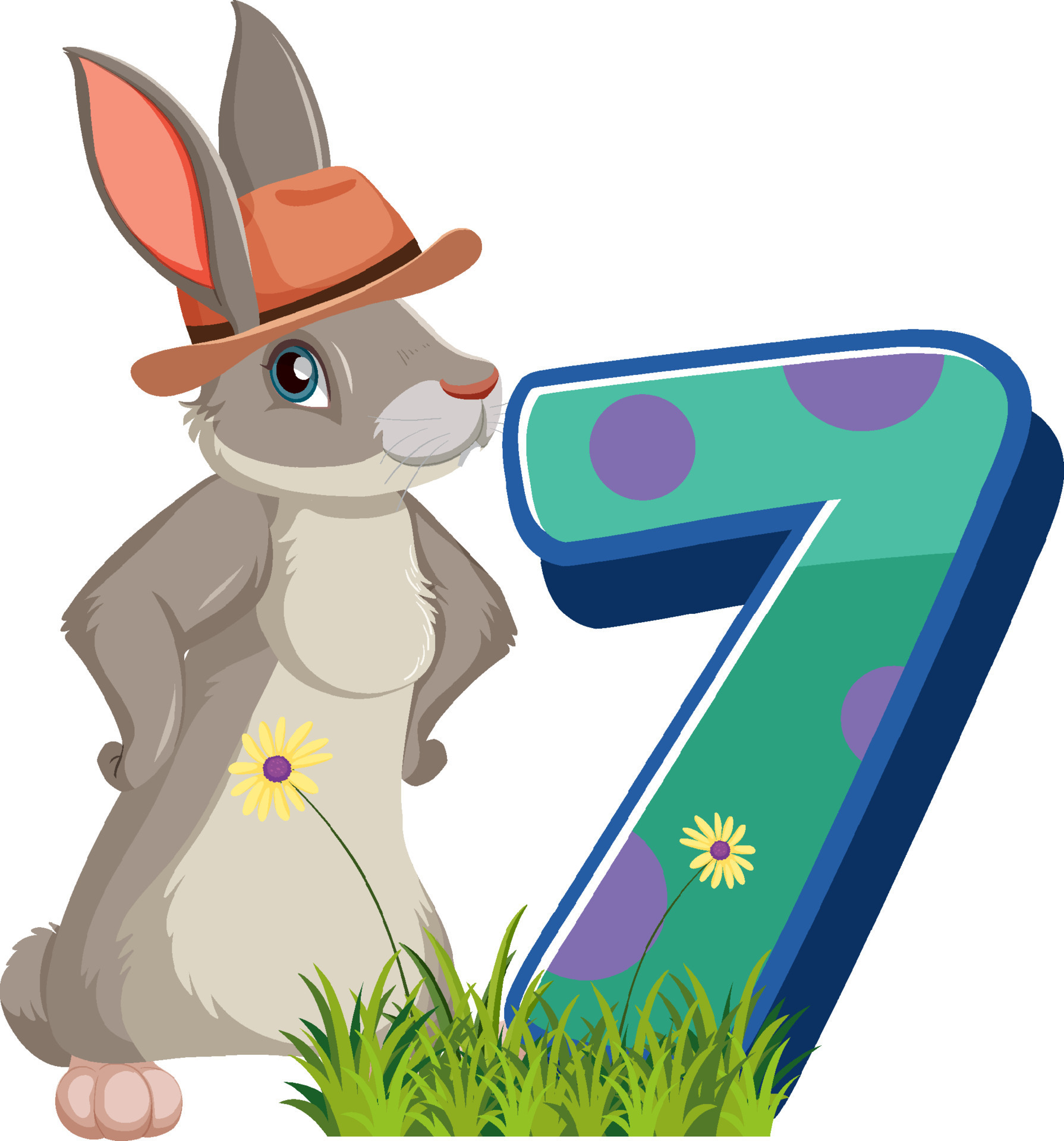 Rabbit holding the number character isolated on white background ...