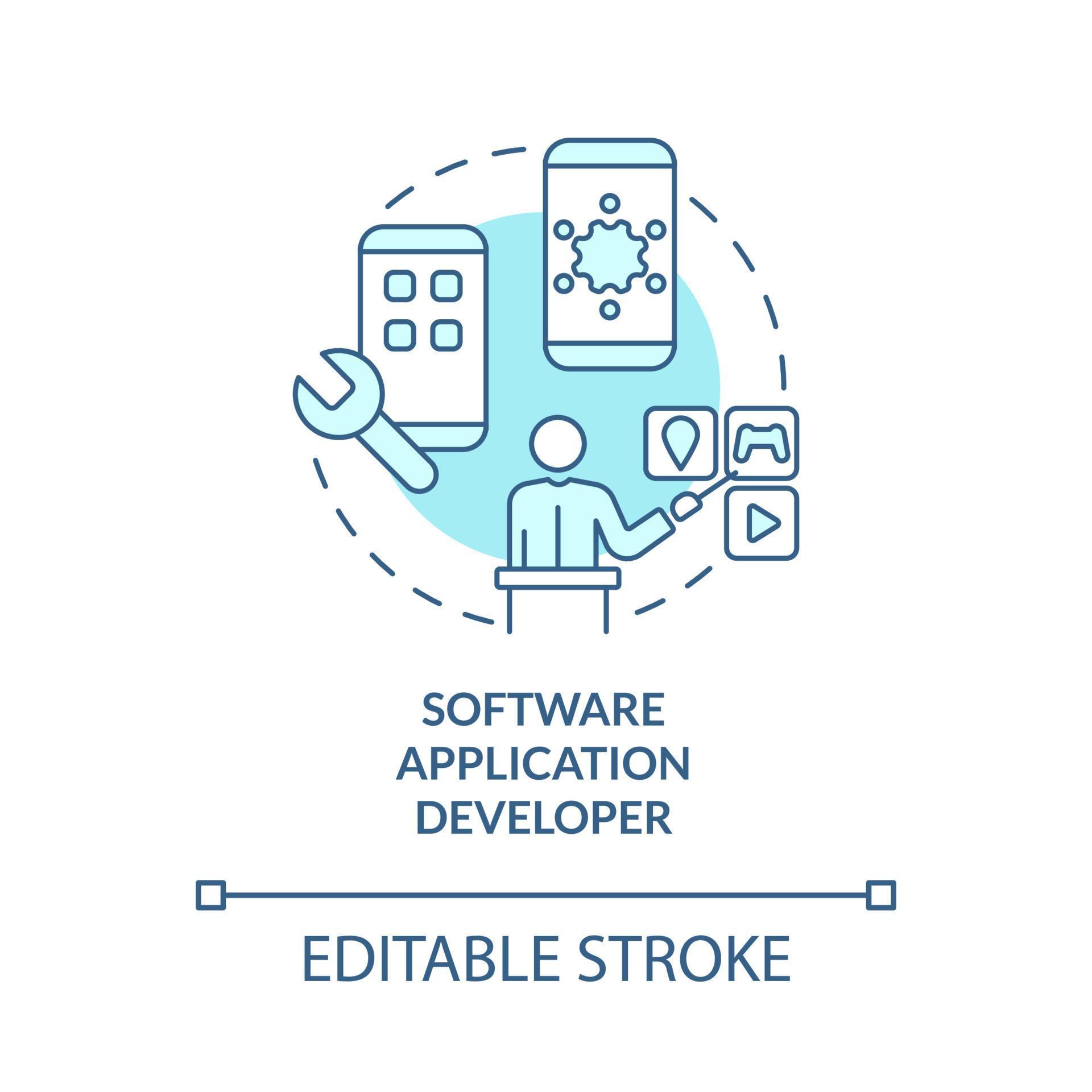 Software application developer turquoise concept icon. Mobile app coder ...