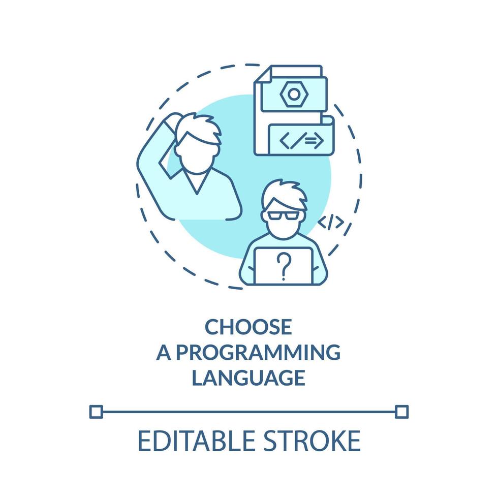 Choose a programming language turquoise concept icon. Software coding ...