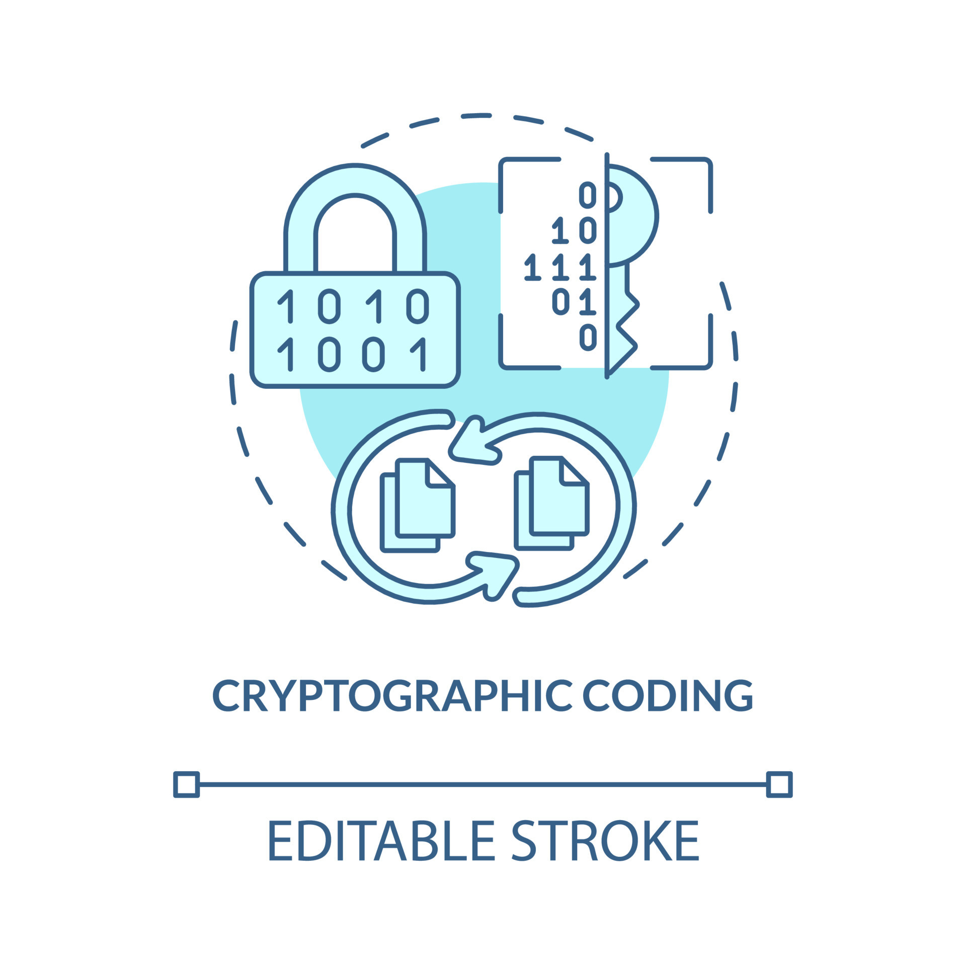Cryptographic coding turquoise concept icon. Virtual algorithms ...