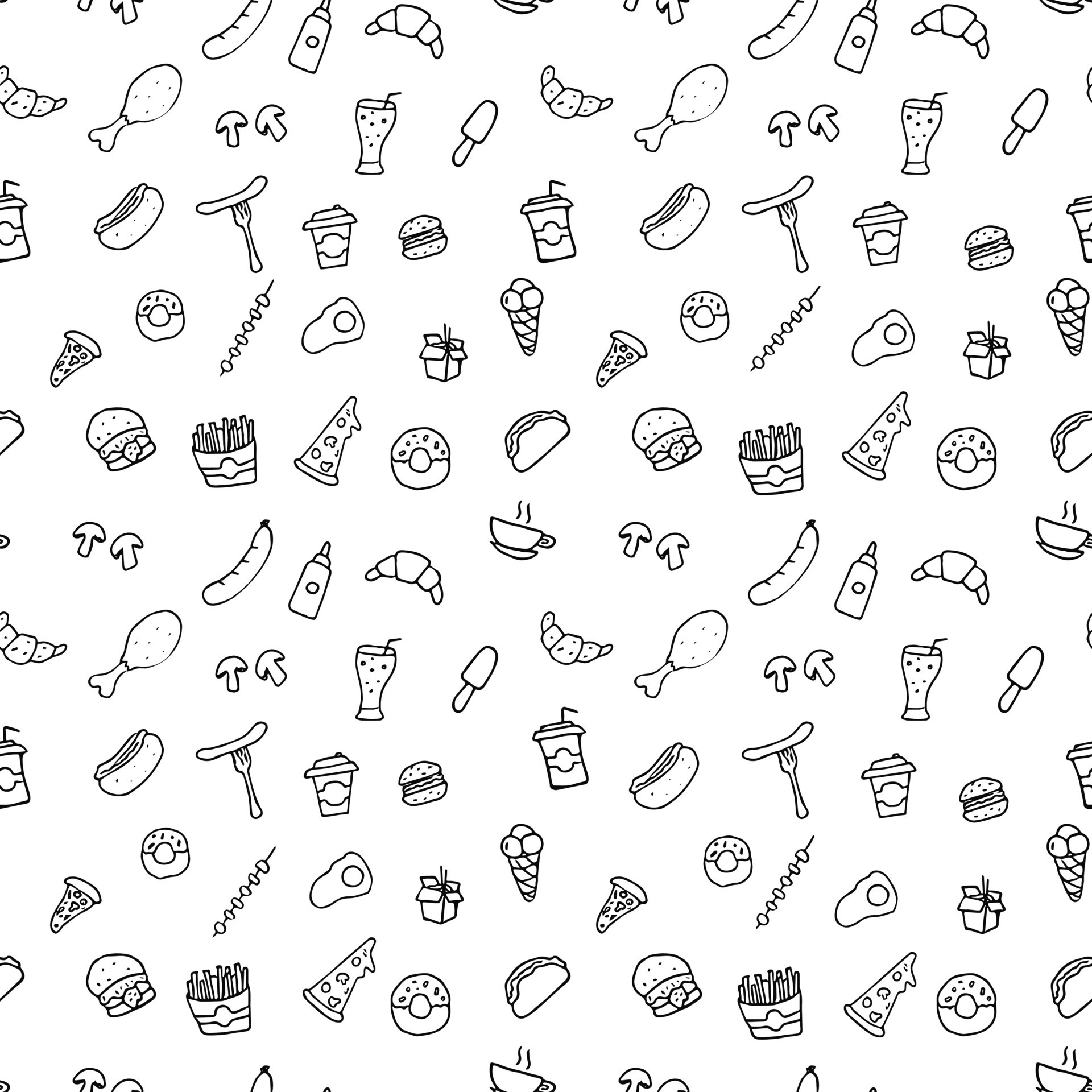 Doodle fast food icons. seamless pattern with food icons. Fast food set ... Doodle fast food icons. seamless pattern with food icons. Fast food set ...