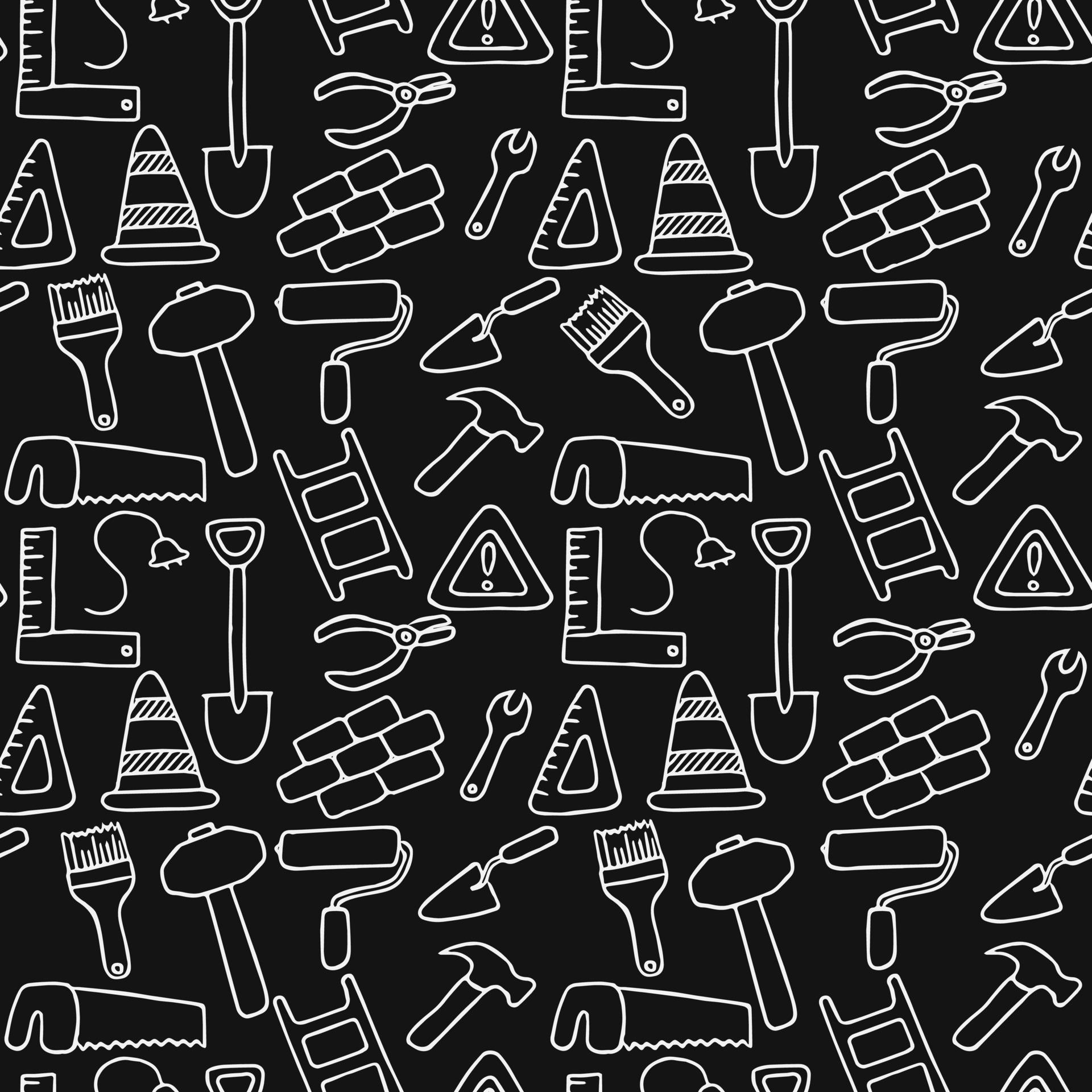 Construction Icons Pattern Seamless Doodle Pattern With Tools For Construction Vector