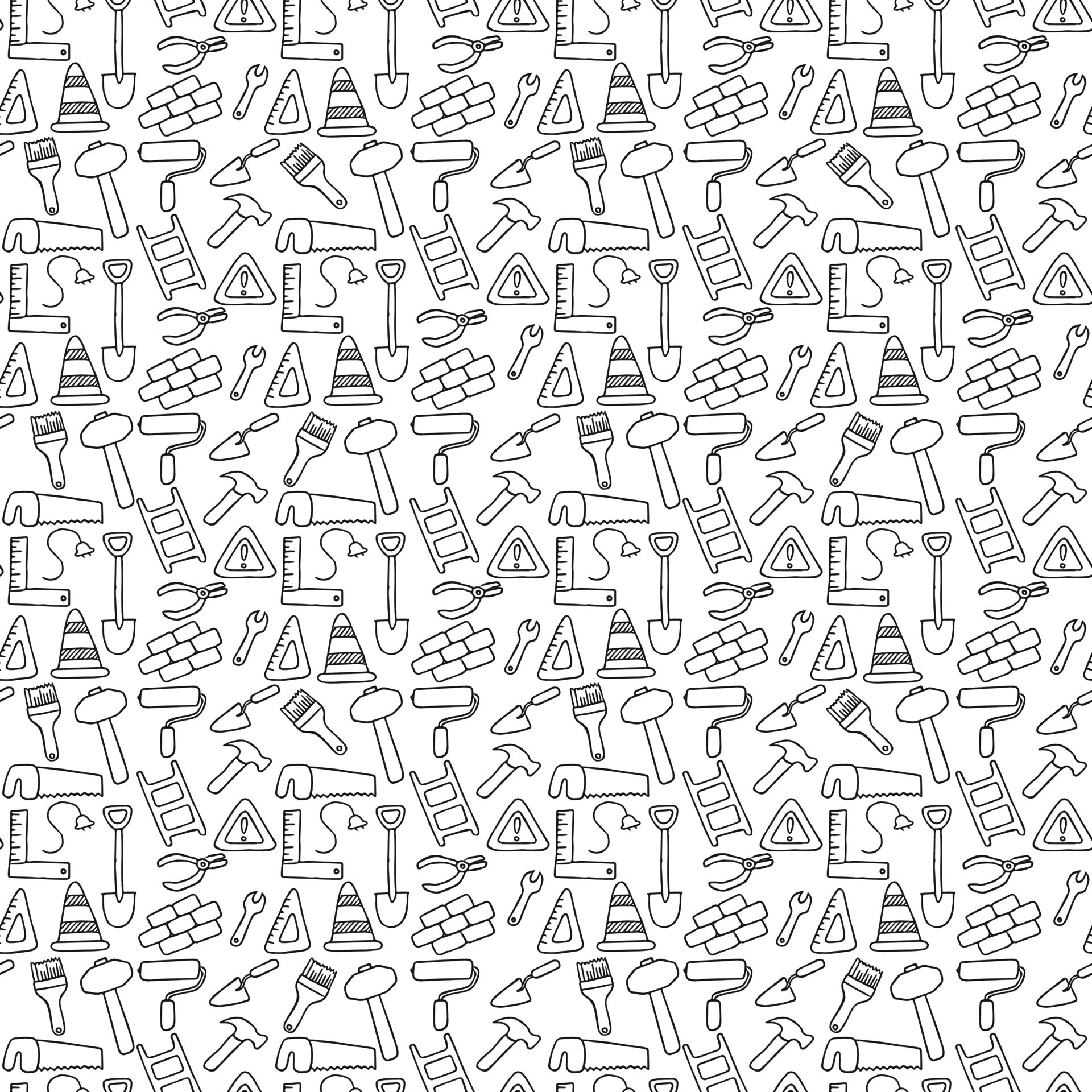 Construction Icons Pattern Seamless Doodle Pattern With Tools For Construction Vector