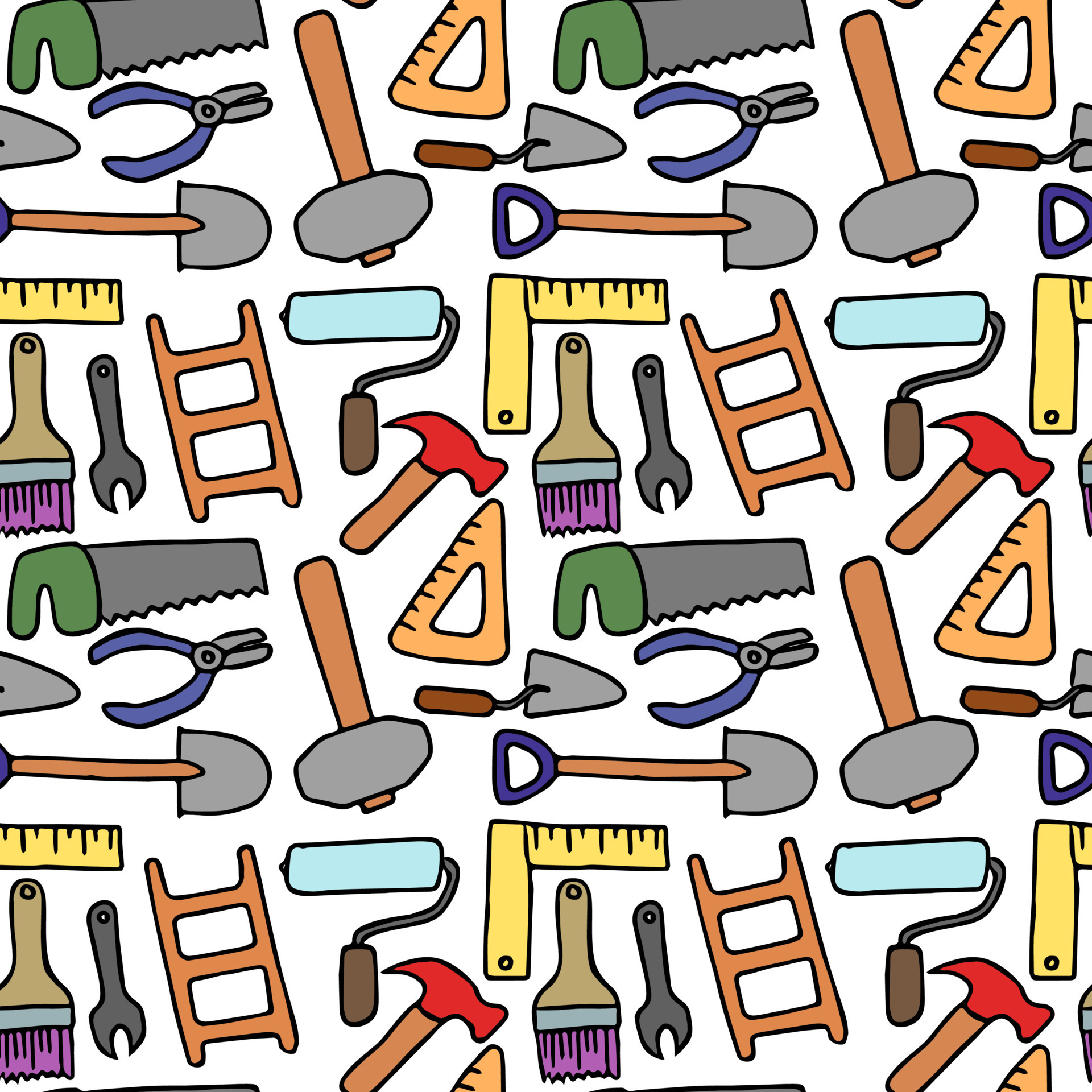 Colored Seamless Construction Tools Pattern Doodle Vector With Construction Tools Icons