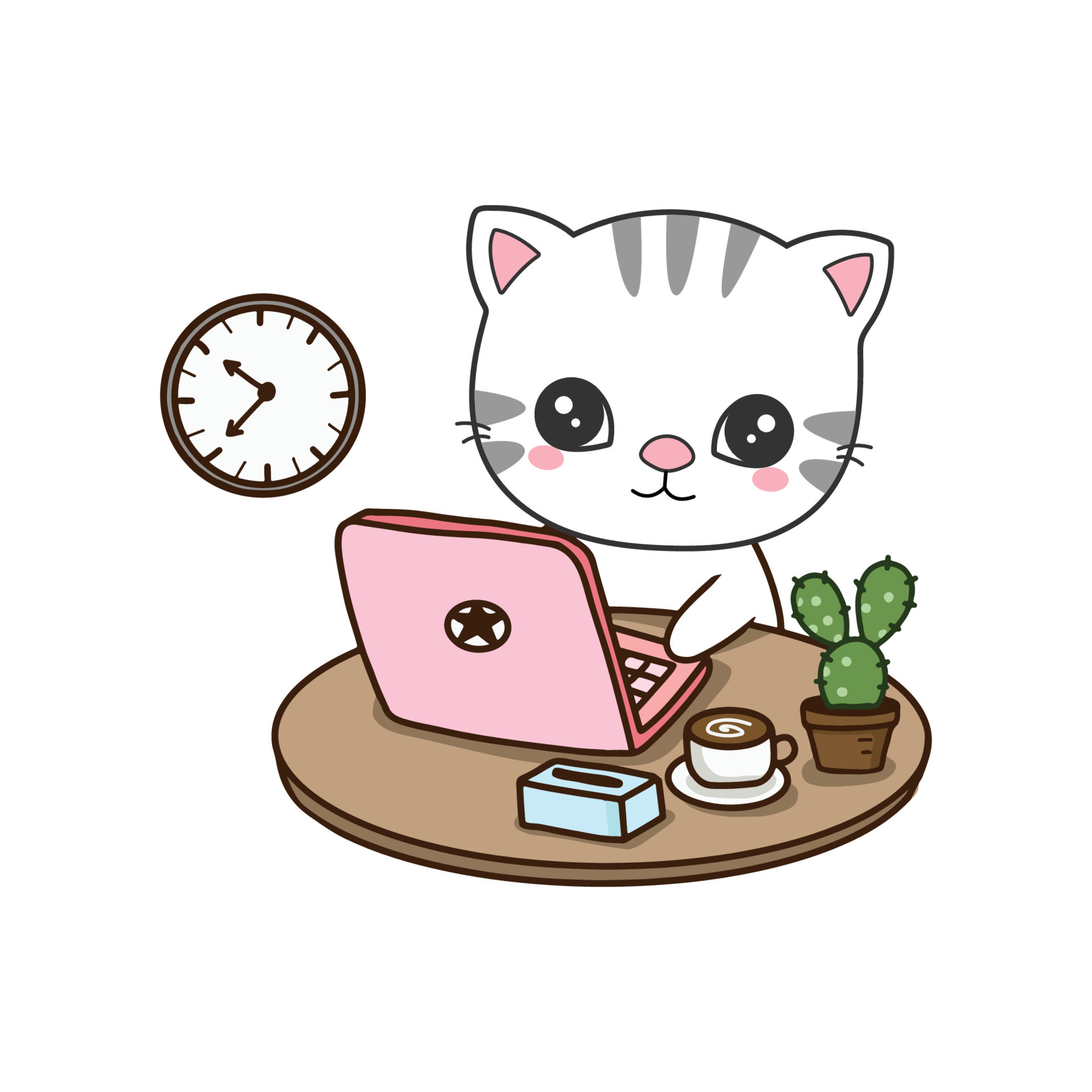 Cute Cat Working on Laptop. Cute cartoon character. 7279774 Vector Art ... Cute Cat Working on Laptop. Cute cartoon character. 7279774 Vector Art ...