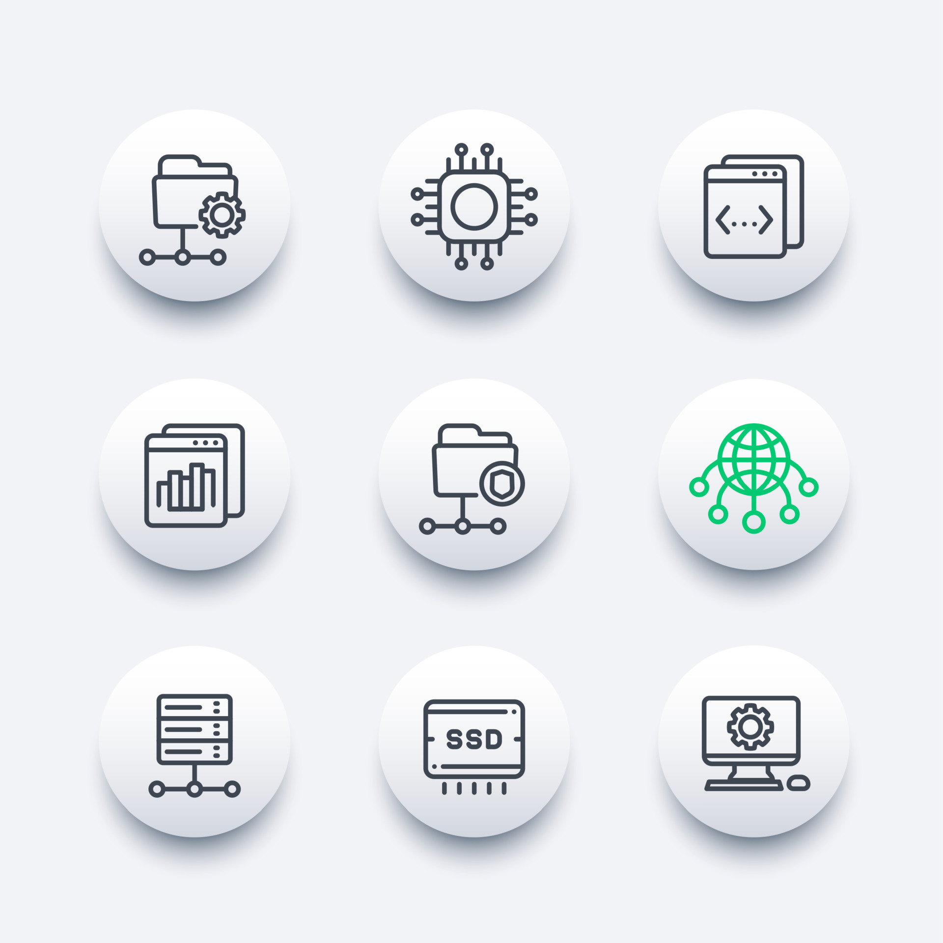 hosting, networks, ftp, servers, data storage icons set 7283884 Vector ...