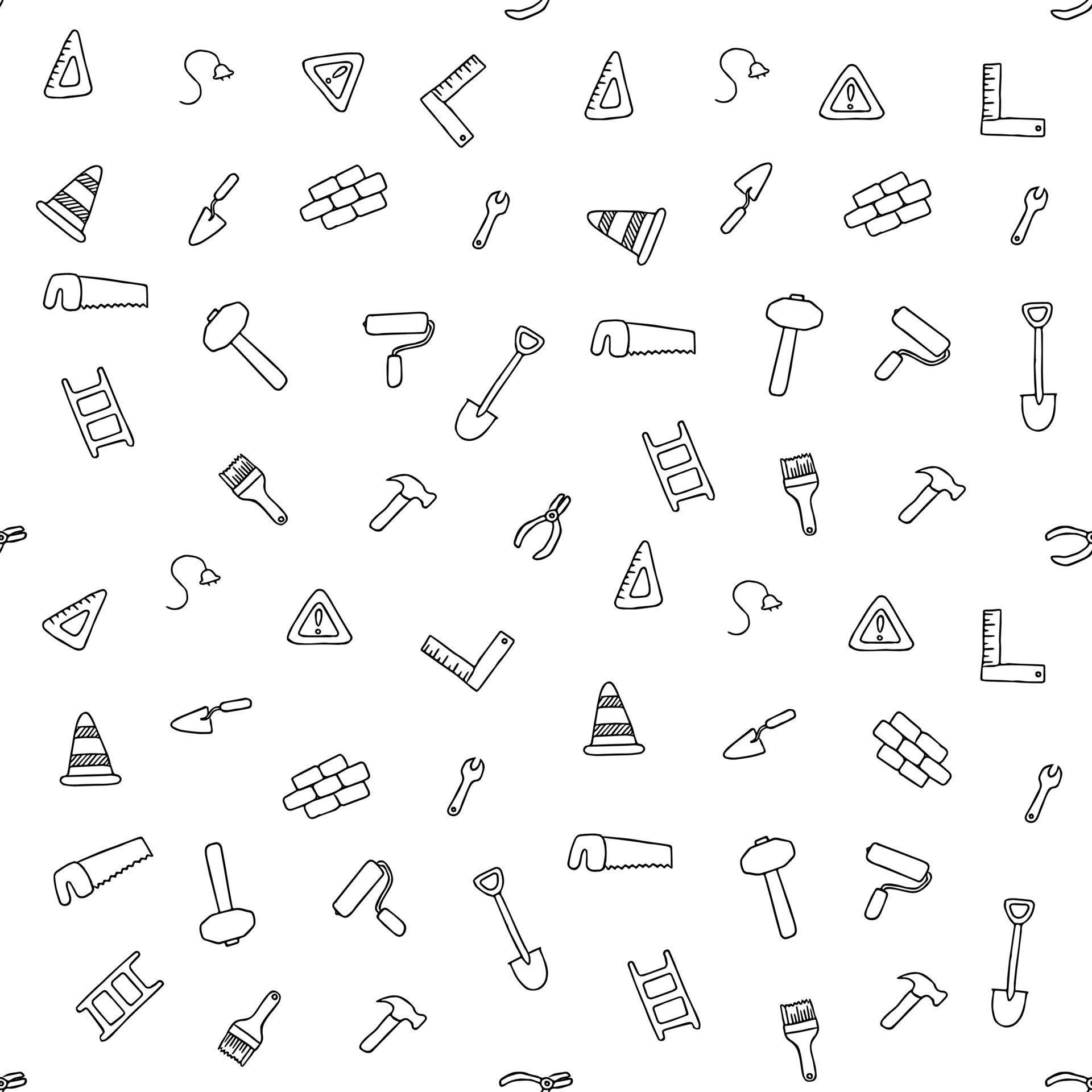 Construction Icons Pattern Seamless Doodle Pattern With Tools For Construction Vector